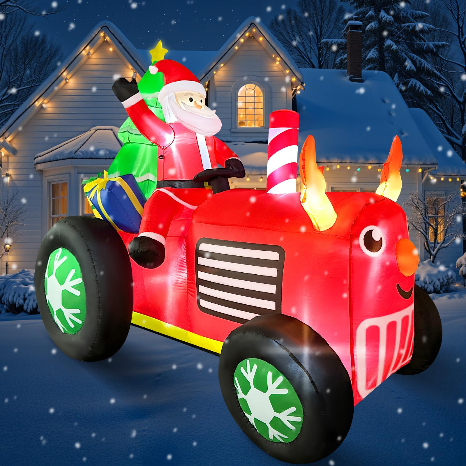 Amazon.com: OurWarm 7FT Santa Tractor Inflatable, Christmas Blow Up ...