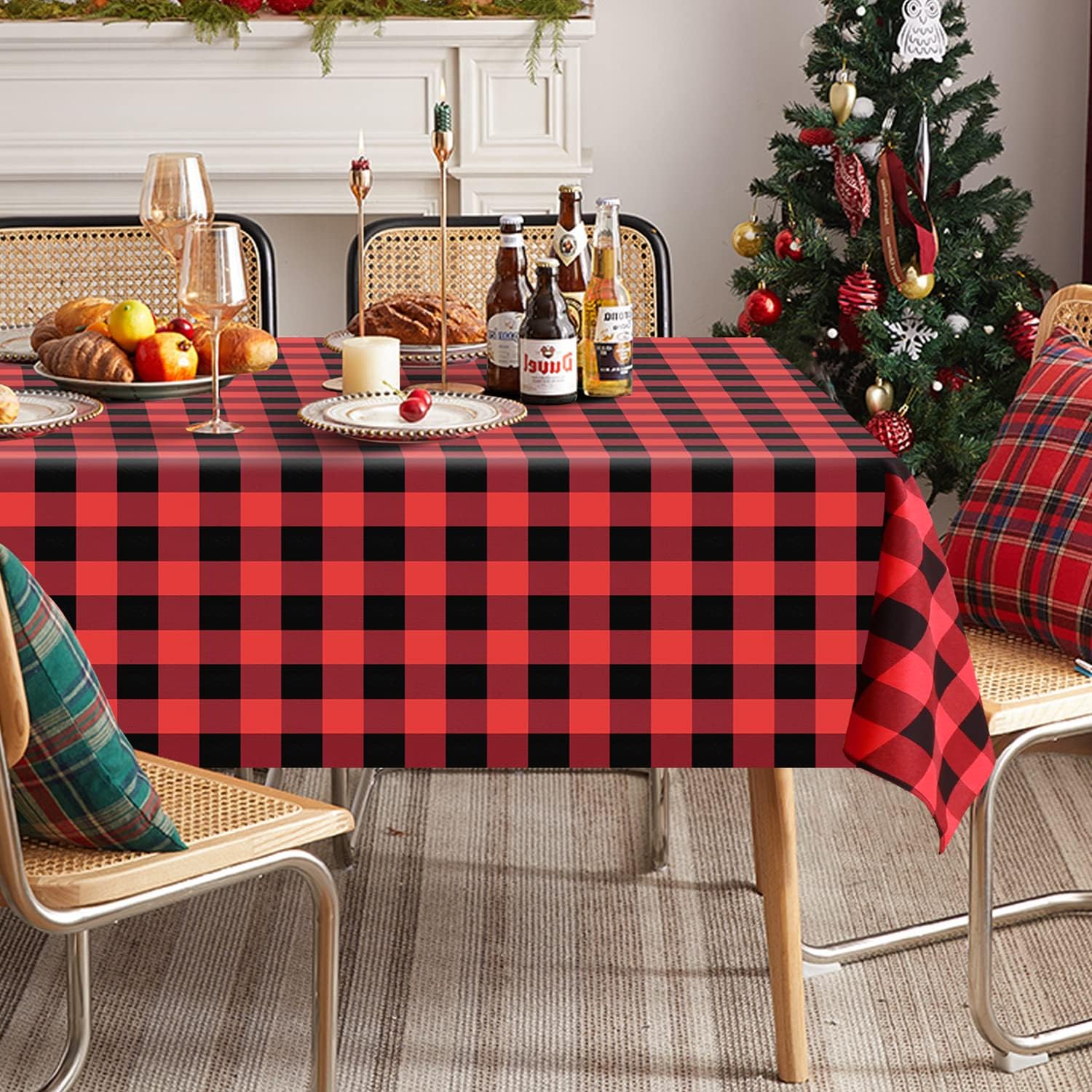 Amazon.com: Softalker Christmas Gingham Checkered Rectangle Tablecloth ...
