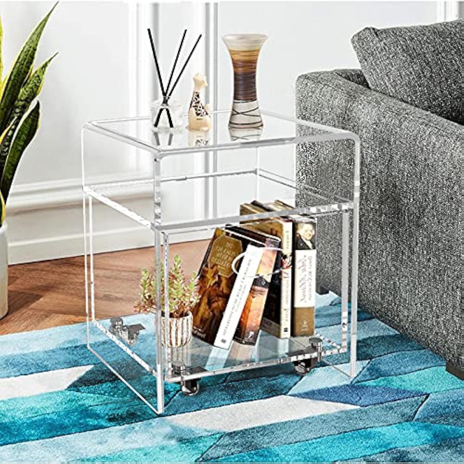 Amazon.com: 2088 Clear Acrylic nightstand with an Extra Storage Basket ...