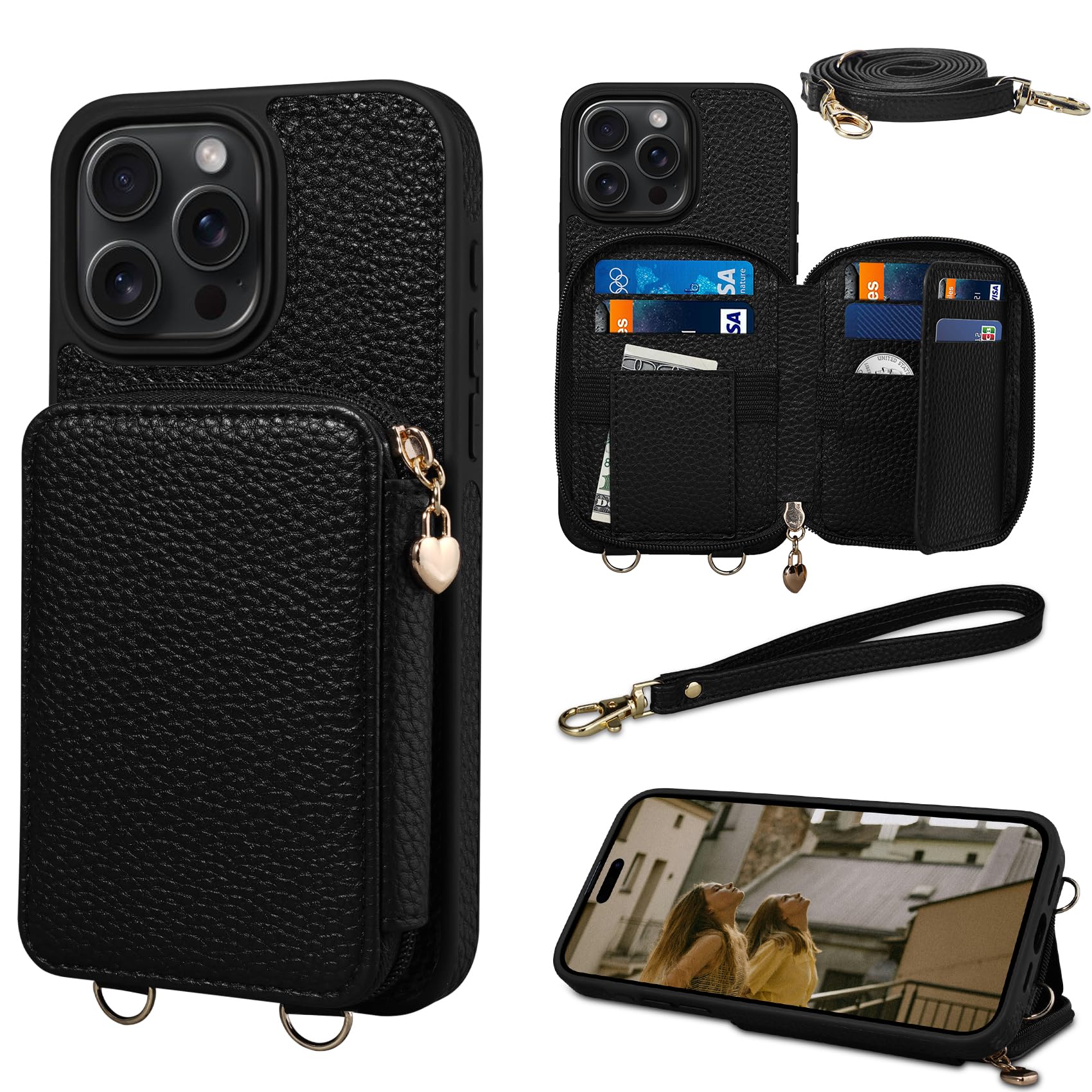 Amazon.com: Keallce Case for iPhone 16 Pro Max 6.9'' Case Wallet, Crossbody Zipper Purse with ...