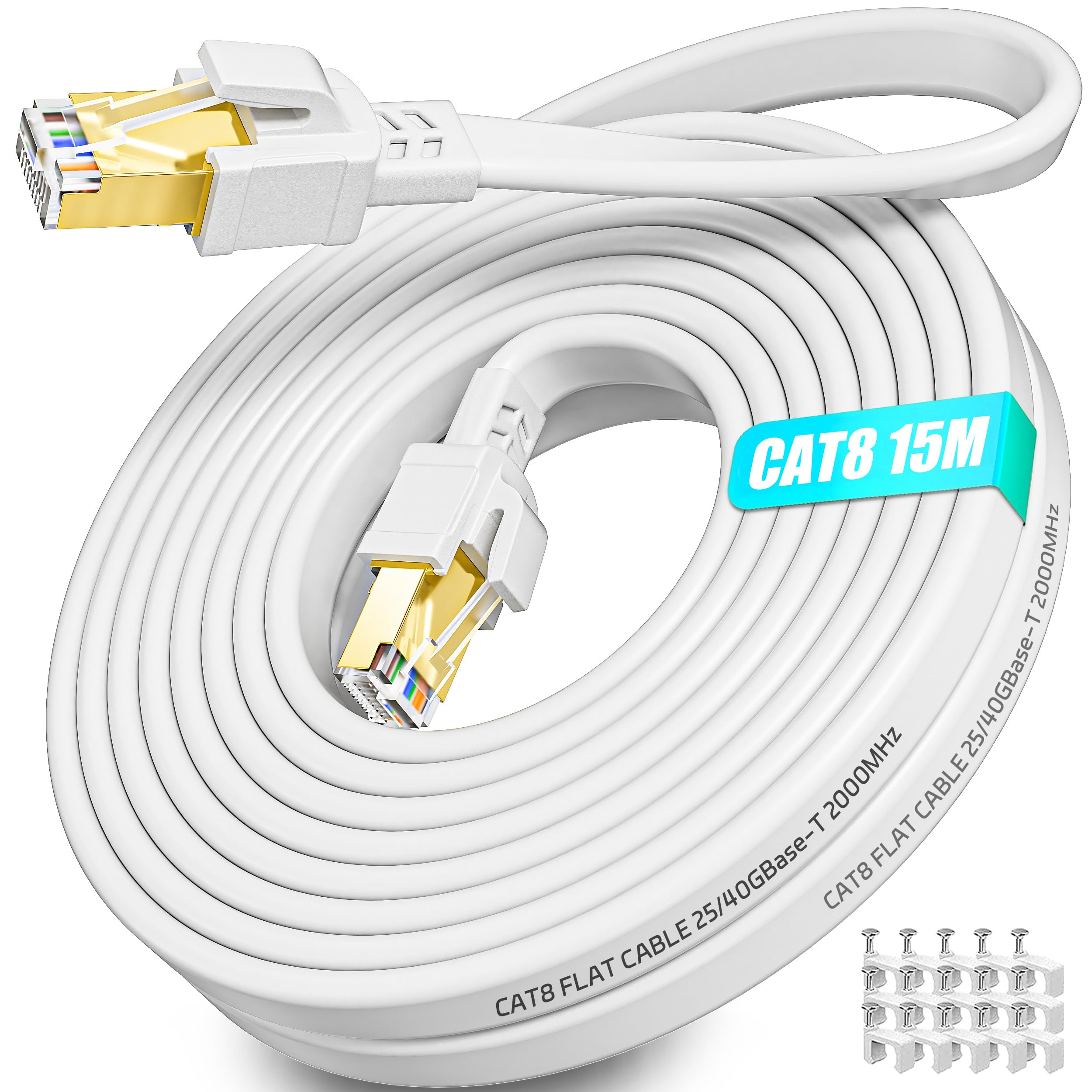 Cat 8 Netwerkkabel 15m Ethernet Kabel Hoge Snelheid Platte Rj45 ...