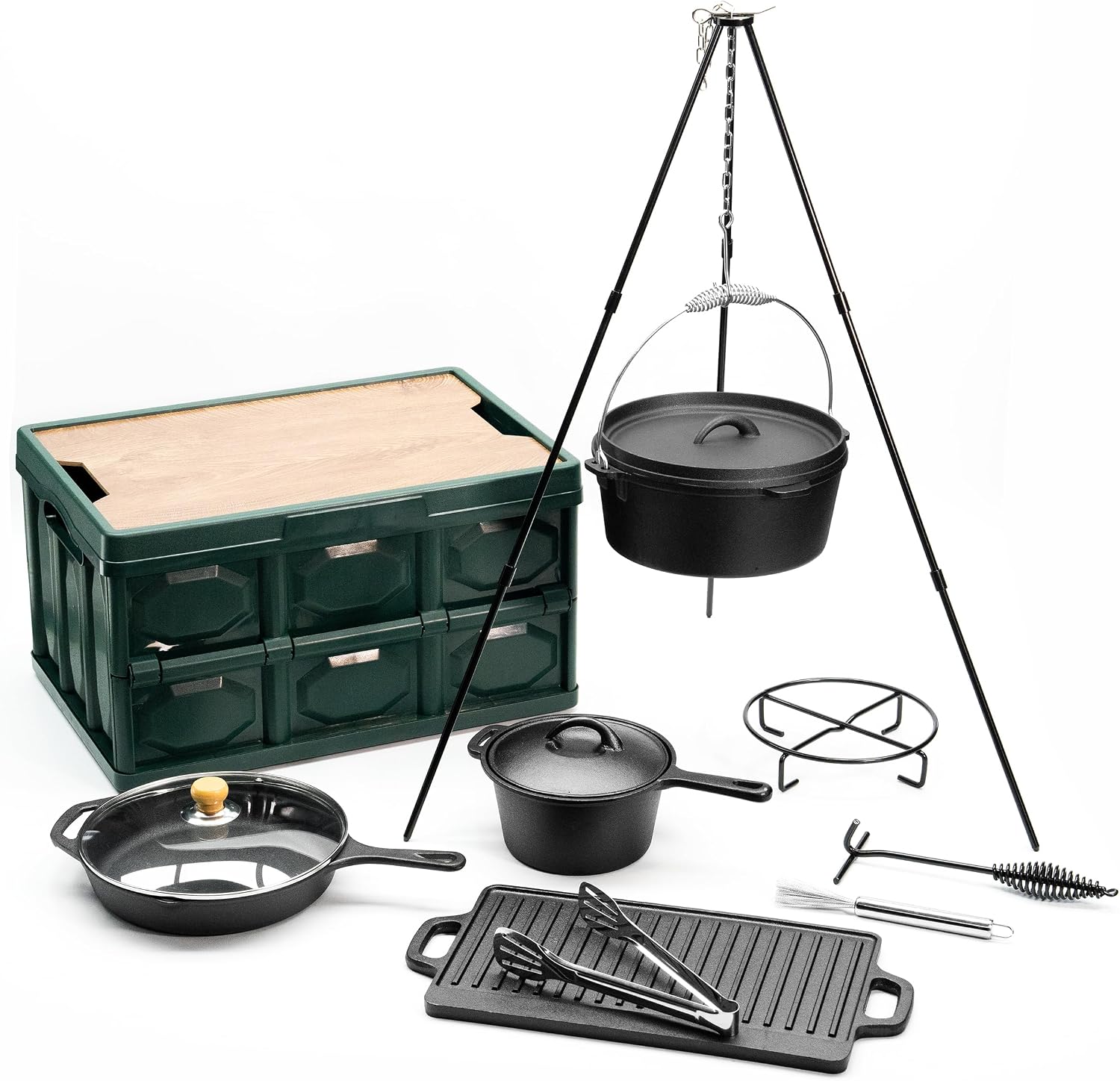 Amazon.com: 8 Piece cast iron dutch oven camping set. 4.5 Qt cast iron ...