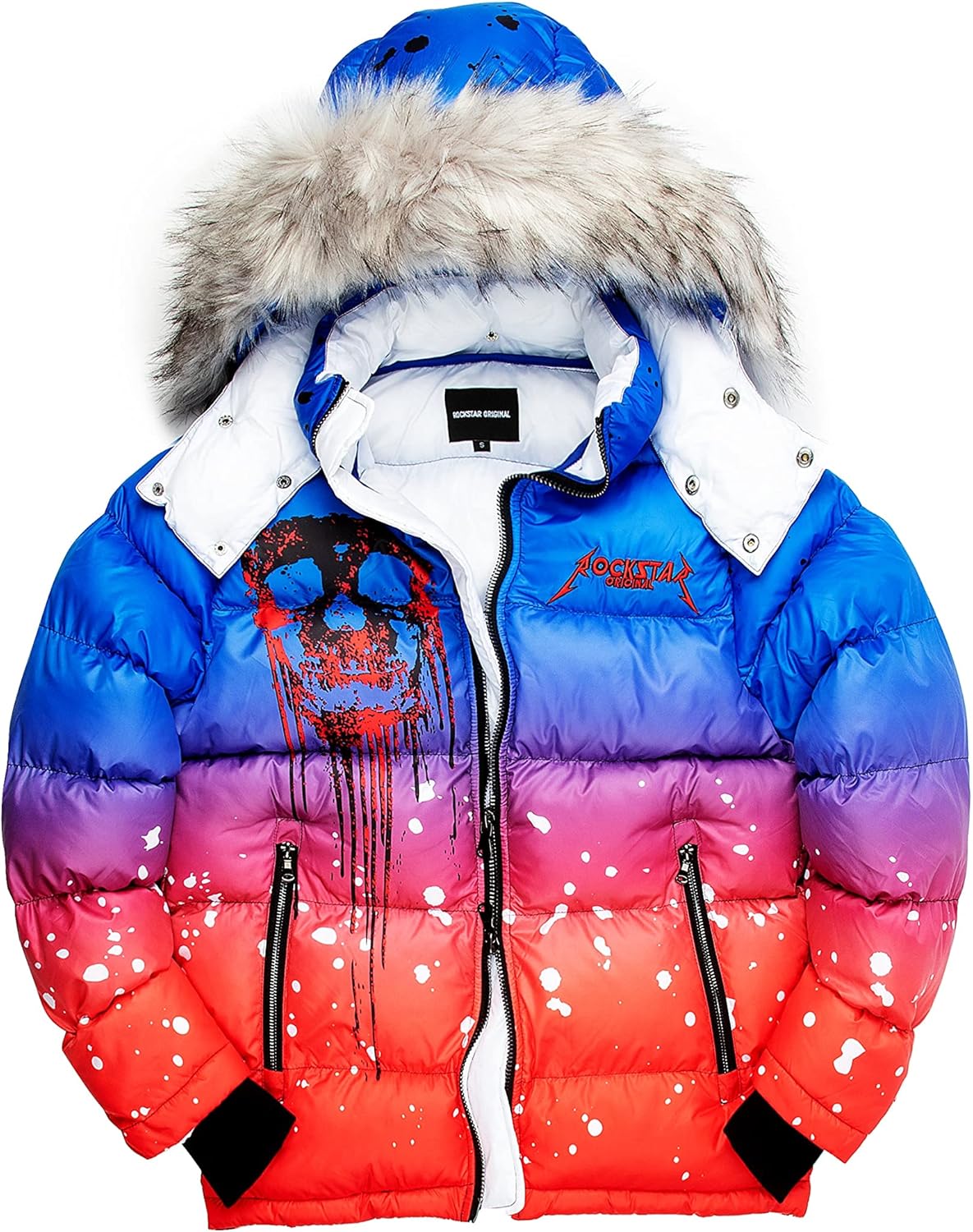 ROCKSTAR ORIGINAL Men's CURRY 2.0 PUFFER JACKET- BLUE/RED | size: Small ...