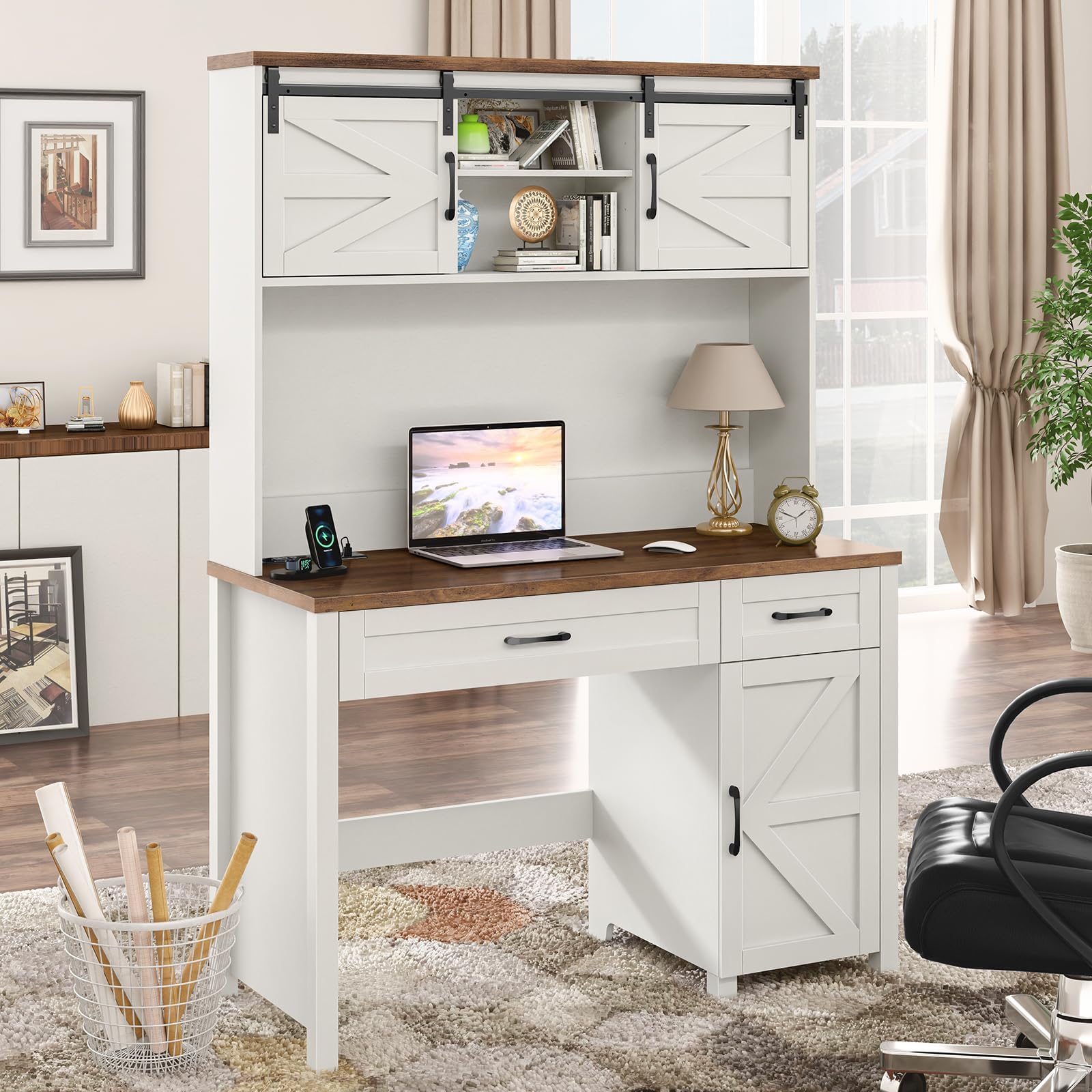 Amazon.com: DEWEL Computer Desk 55” Office Desk with Hutch Writing Desk ...