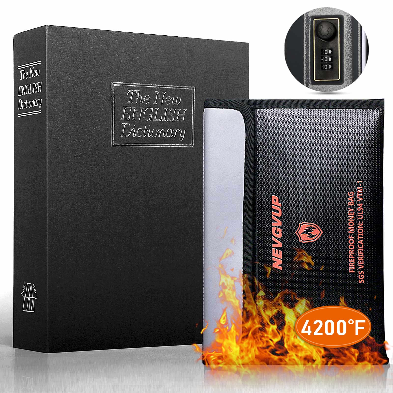 Diversion Book Safe with 4200°F Fireproof Money Bag and Combination ...