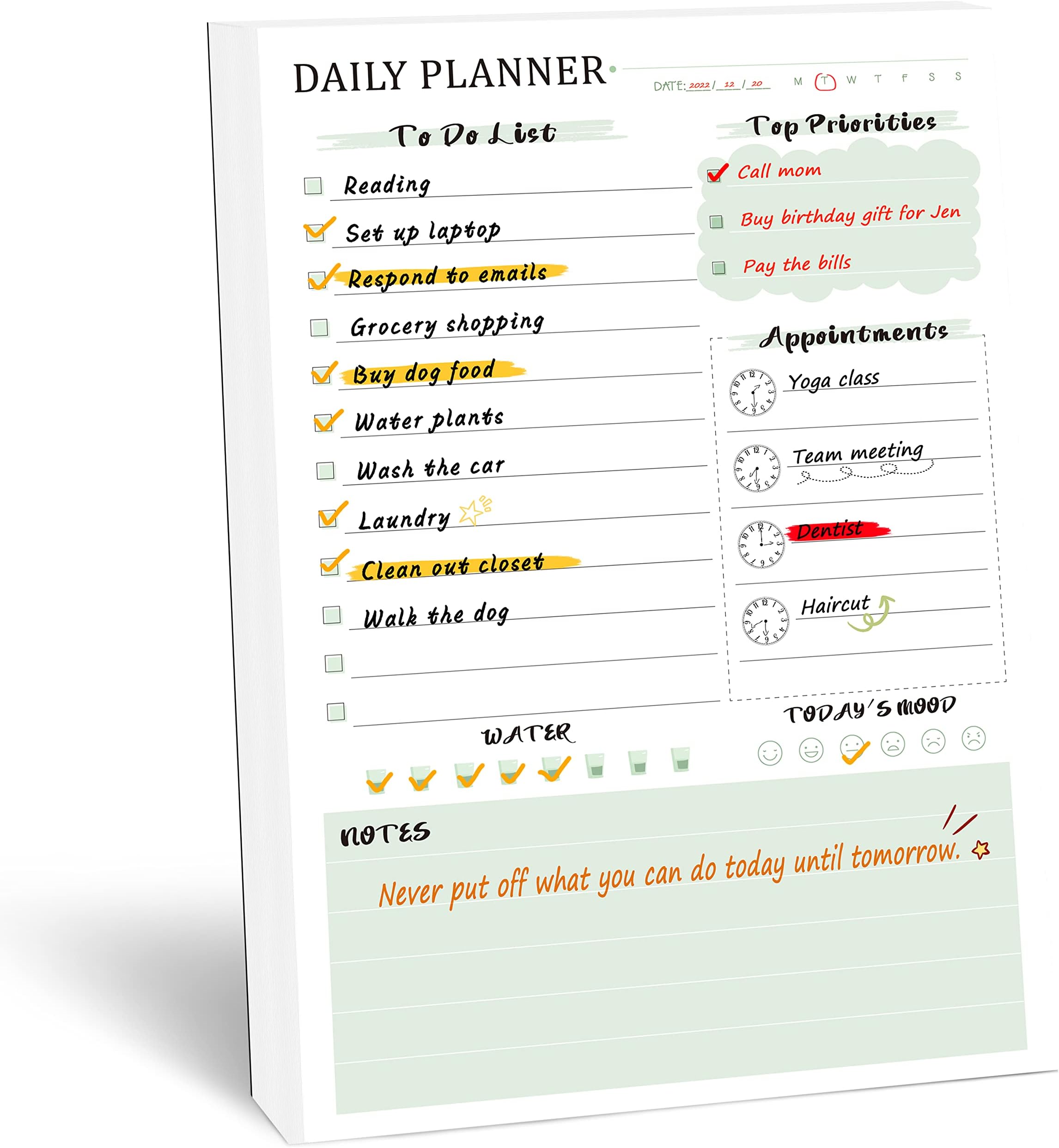 Amazon.com : Daily Planner Notepad To Do List - Undated 60 Sheets Tear ...