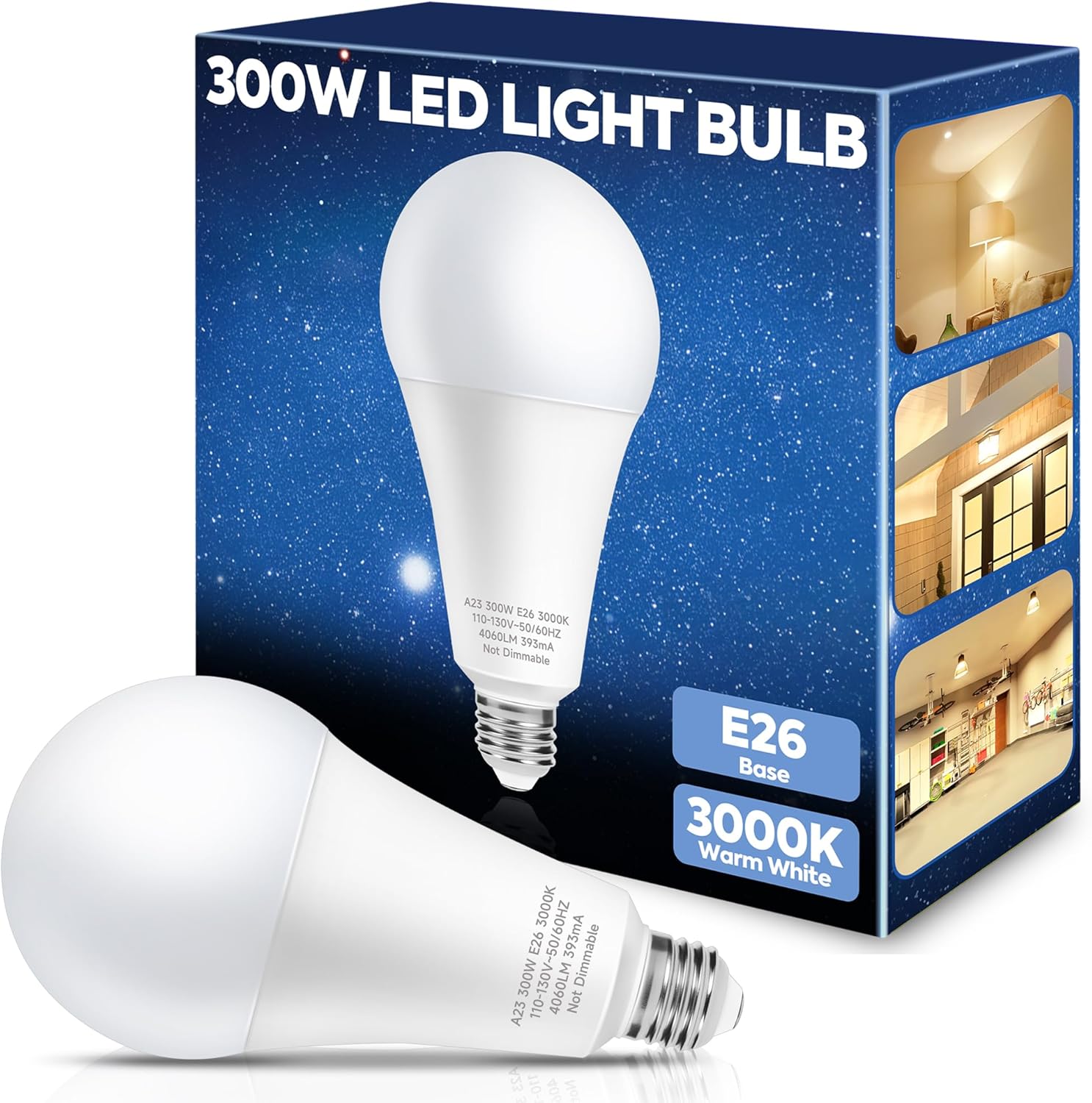 Nouscan 300W Equivalent LED Light Bulb, 4060LM Super Bright A23 LED ...