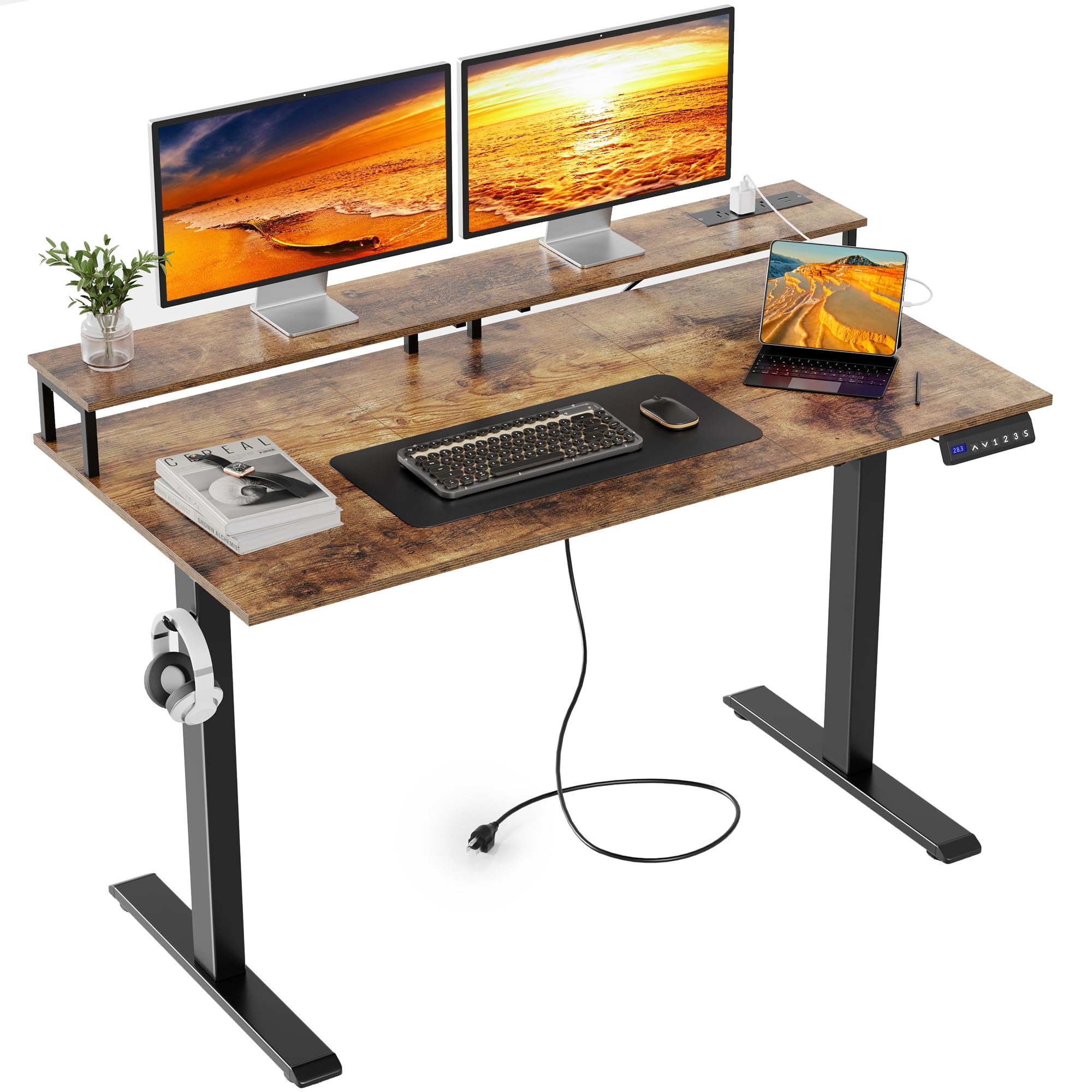Buy Mr IRONSTONE Electric Standing Desk with Monitor Shelf, 47" x 27 ...