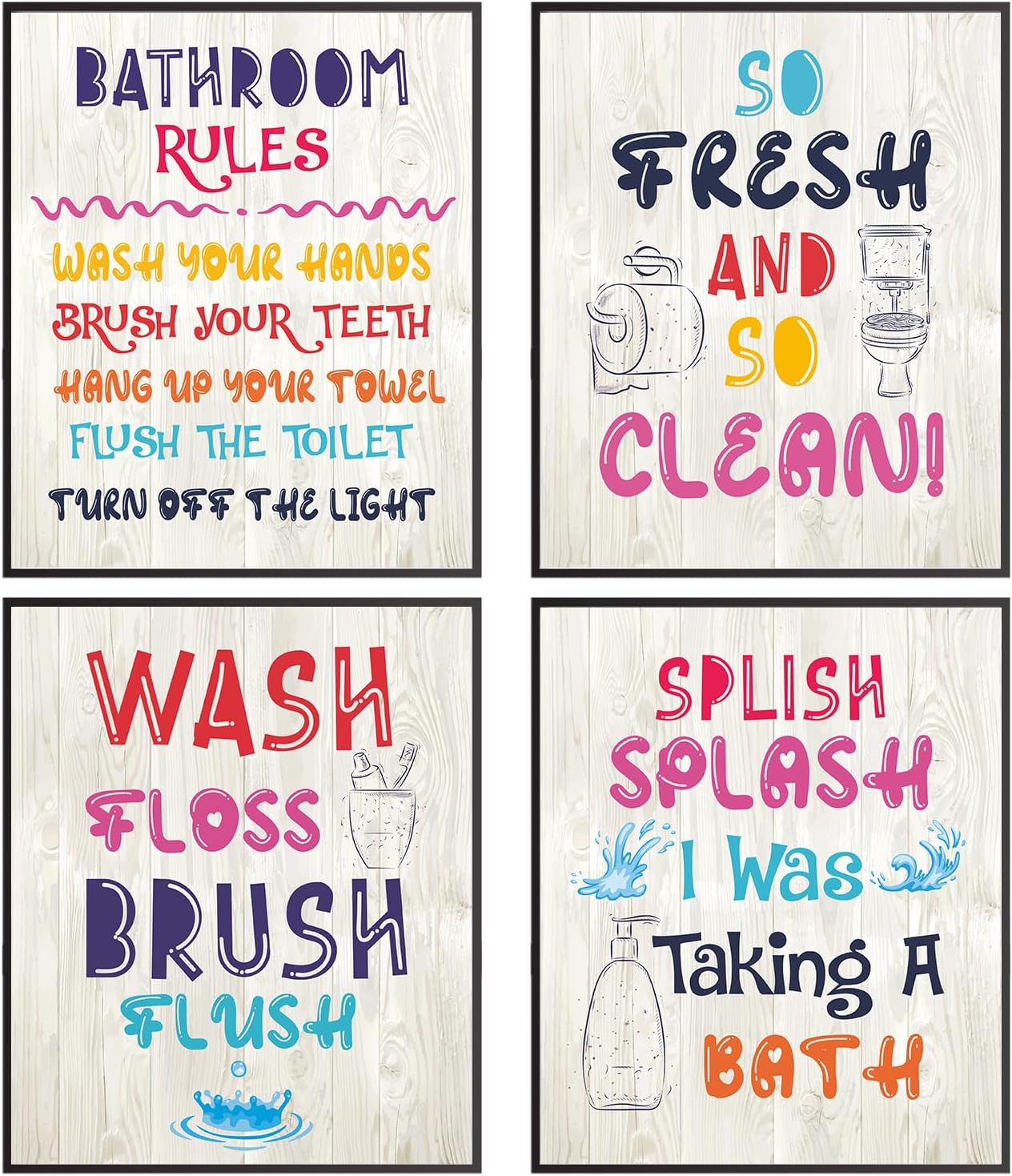 Amazon.com: Rainbow Kids Bathroom Poster Set - Funny Rules Art, 8x10 In ...