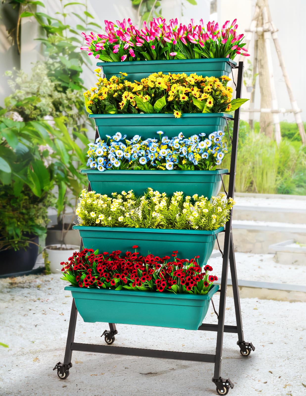Amazon.com : IDZO 5-Tier Vertical Raised Garden Bed with 4 Lockable ...
