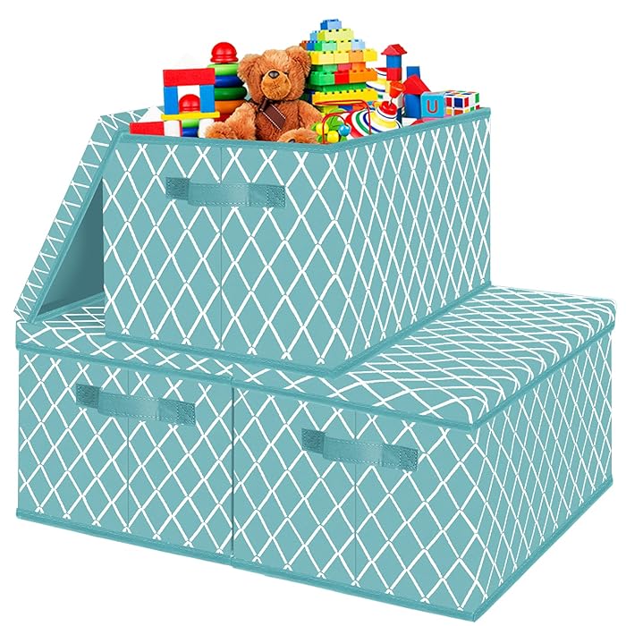 Buy Stackable Storage Box with Lid, Large Foldable Clothes Toy Boxes ...