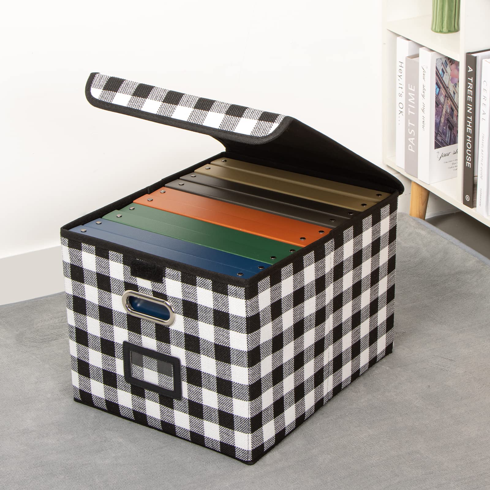 TIANSE Portable File Storage Box with Lids, Foldable Linen Decorative ...