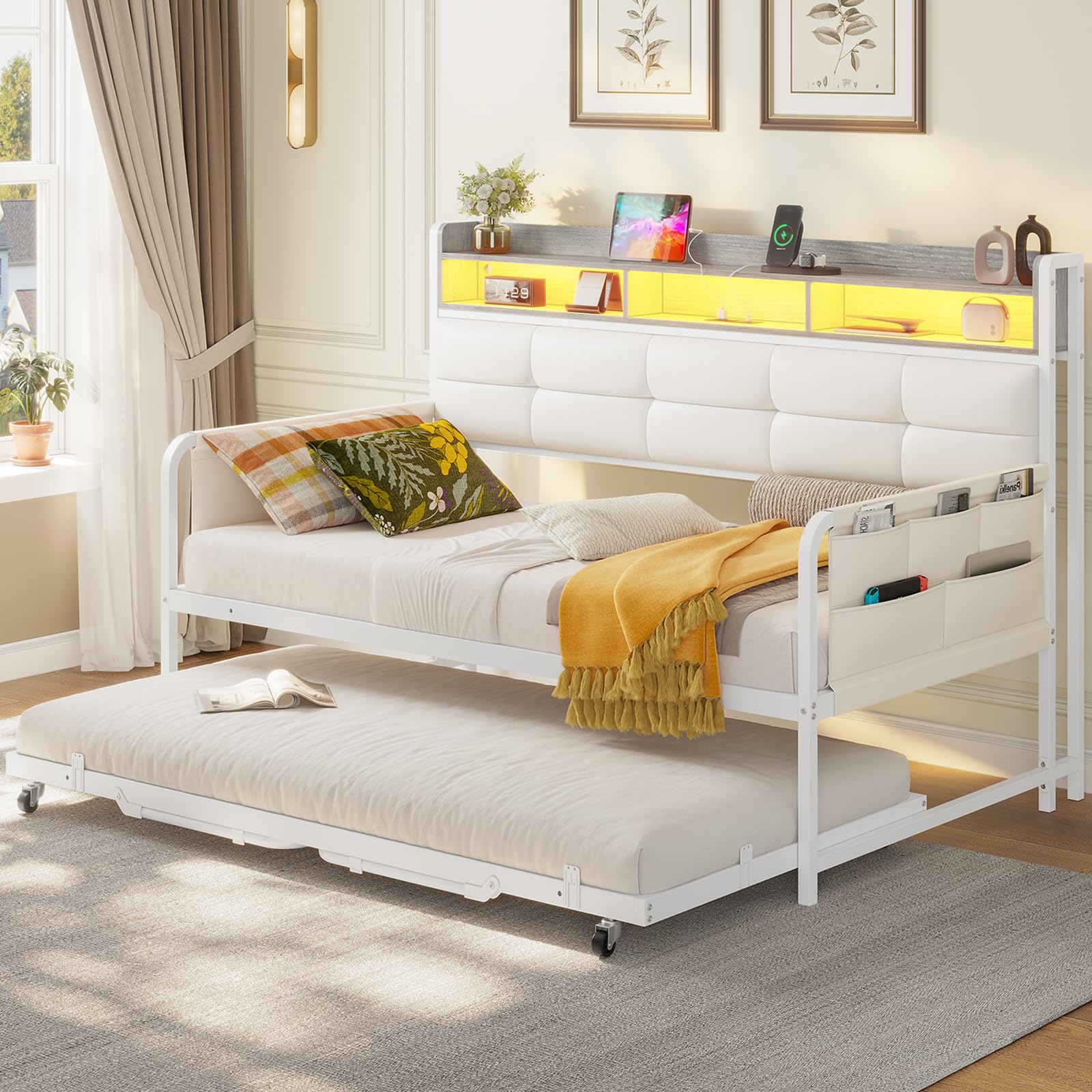 Amazon.com: VIAGDO Daybed with Trundle, Twin Day Bed with Upholstered ...