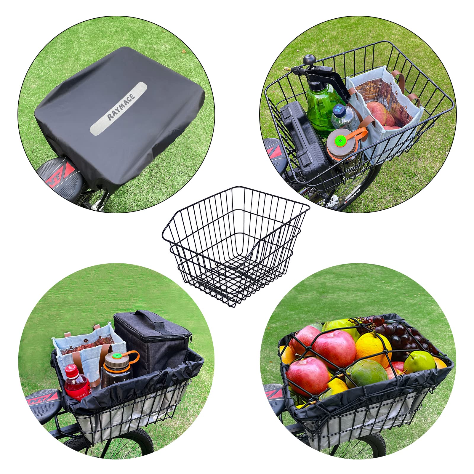 RAYMACE Rear Bike Basket with Waterproof Cover and Cargo Net,Bicycle ...