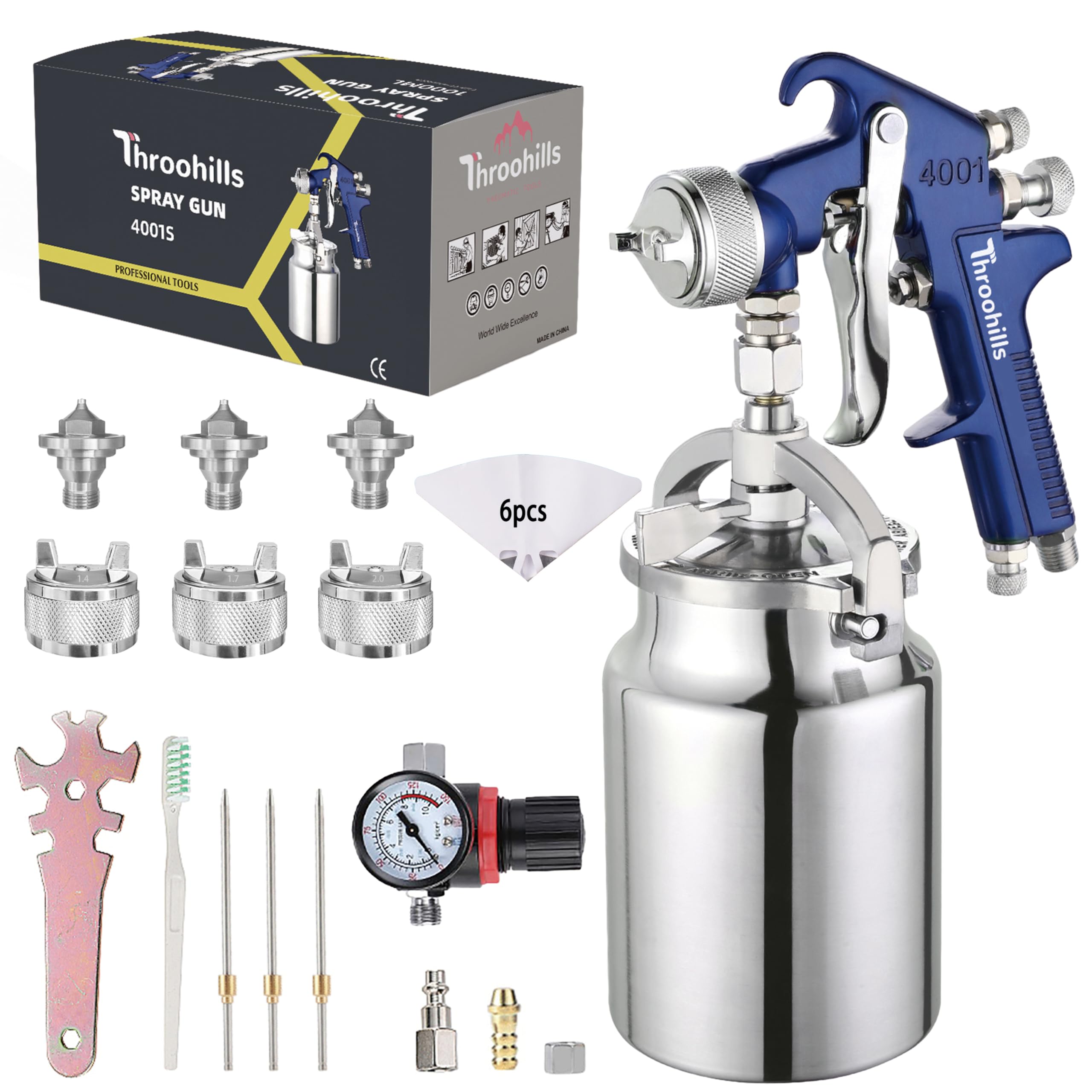 Throohills Siphon Feed Spray Gun Set for Piant with 1.4/1.7/2.0mm ...