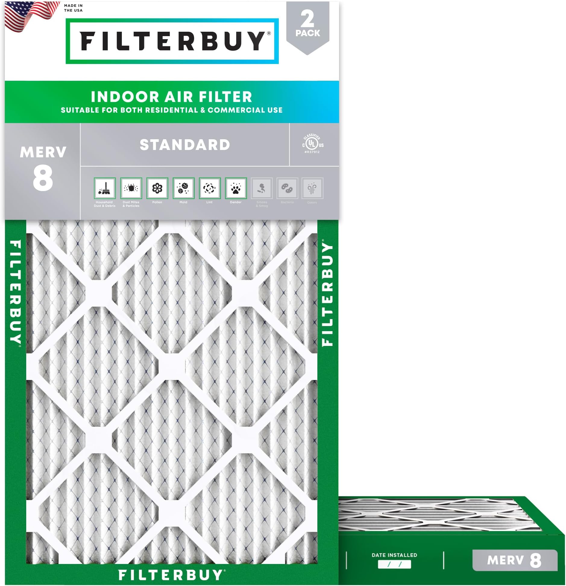 Filterbuy 14x25x2 Air Filter MERV 8 Dust Defense (2-Pack), Pleated HVAC ...