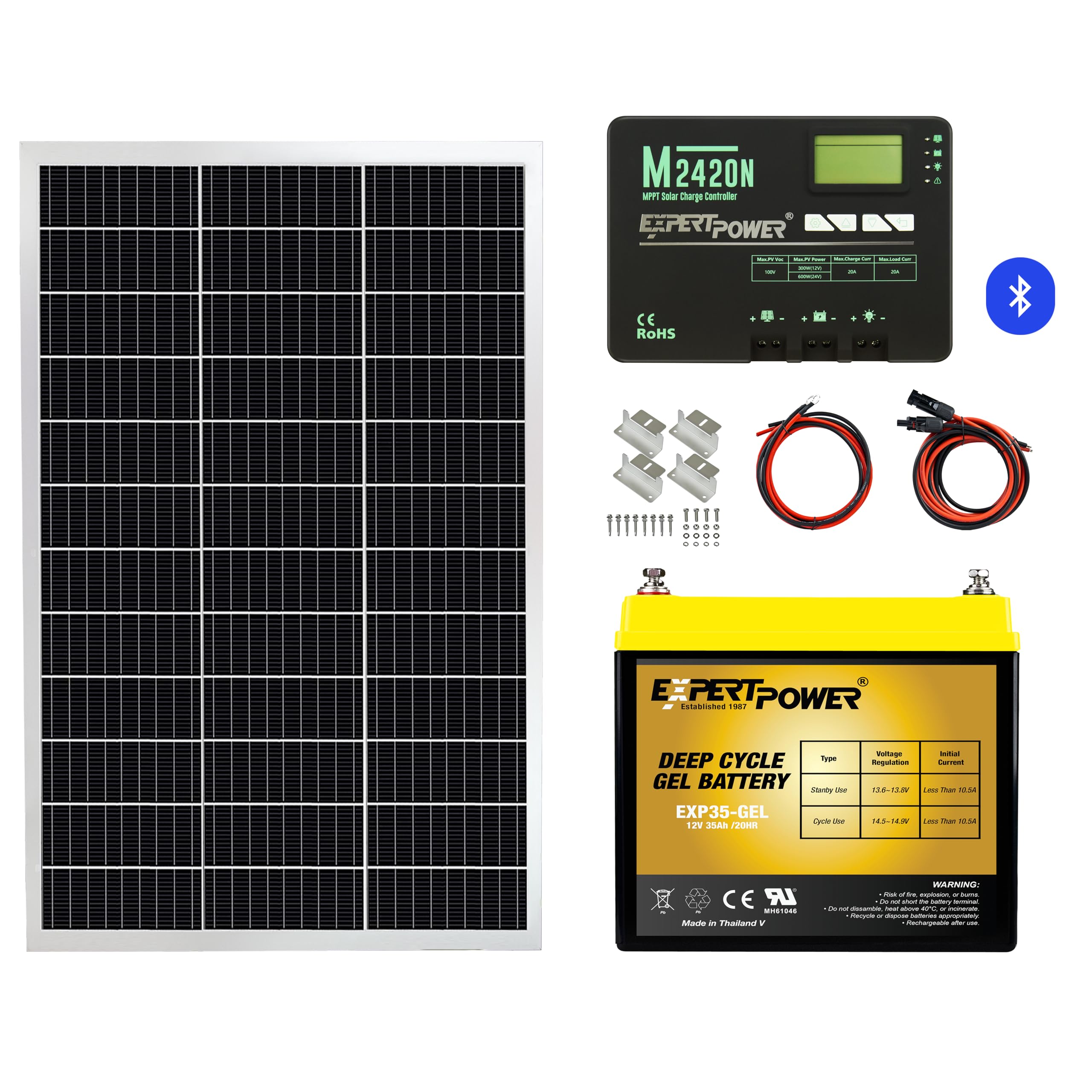 Amazon.com : ExpertPower 100W 12V Solar Power Kit | 100-watt Mono Rigid ...