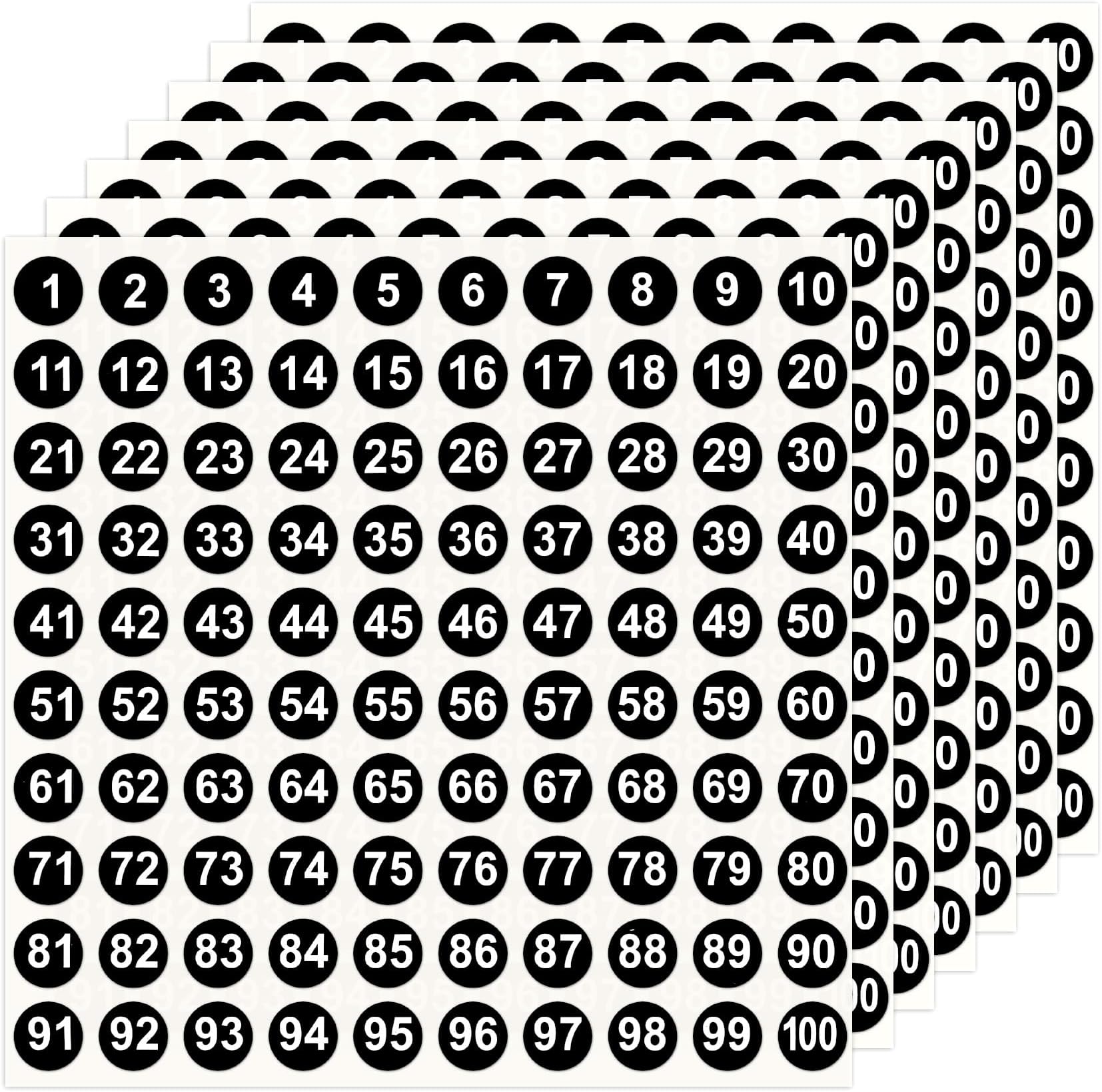 Amazon.com: 25 Sheets Consecutive Number Stickers 1-100, 2500 PCS - 0.4 ...