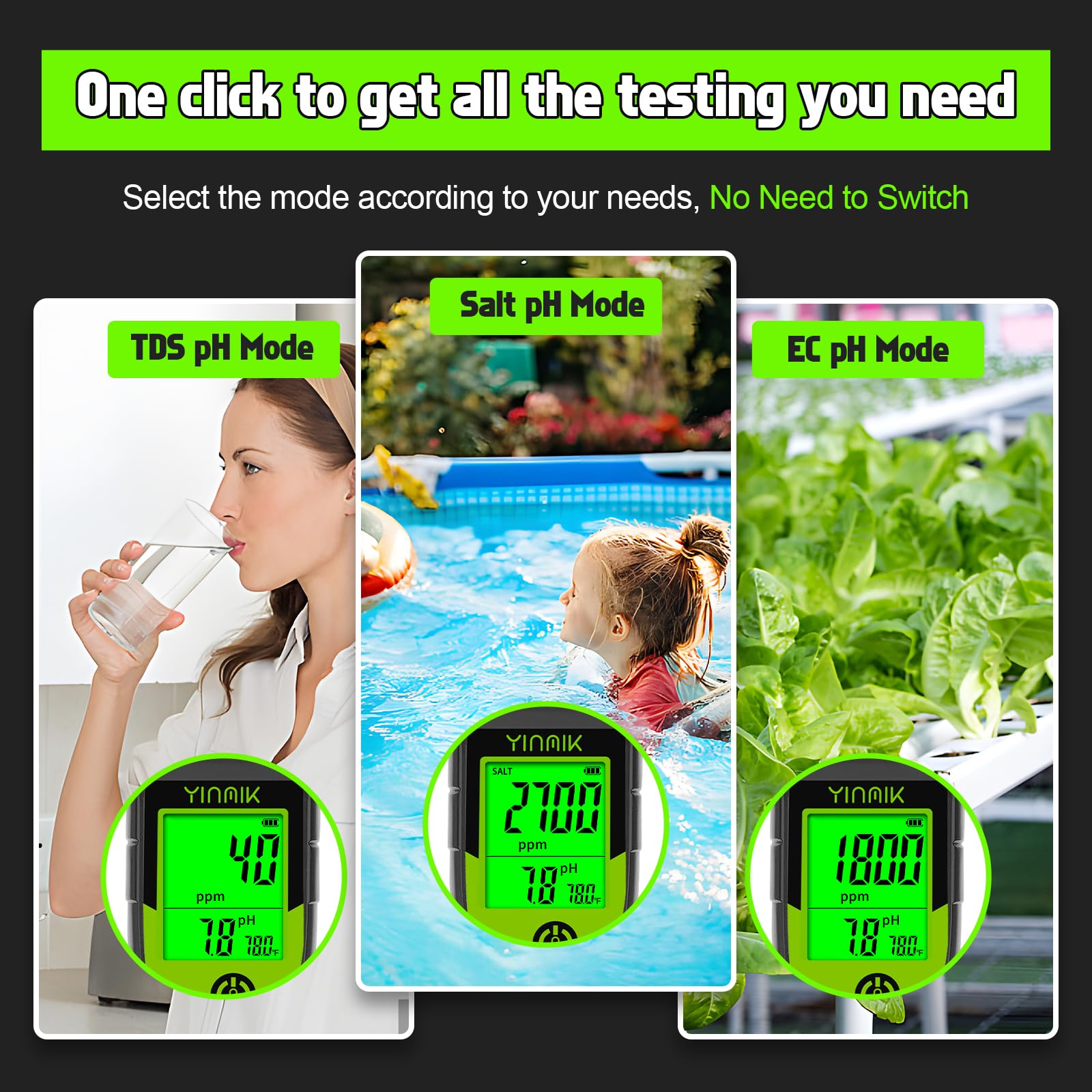 Snapklik.com : Pool Salt Tester, Digital 5 In 1 pH TDS EC Salinity Meter