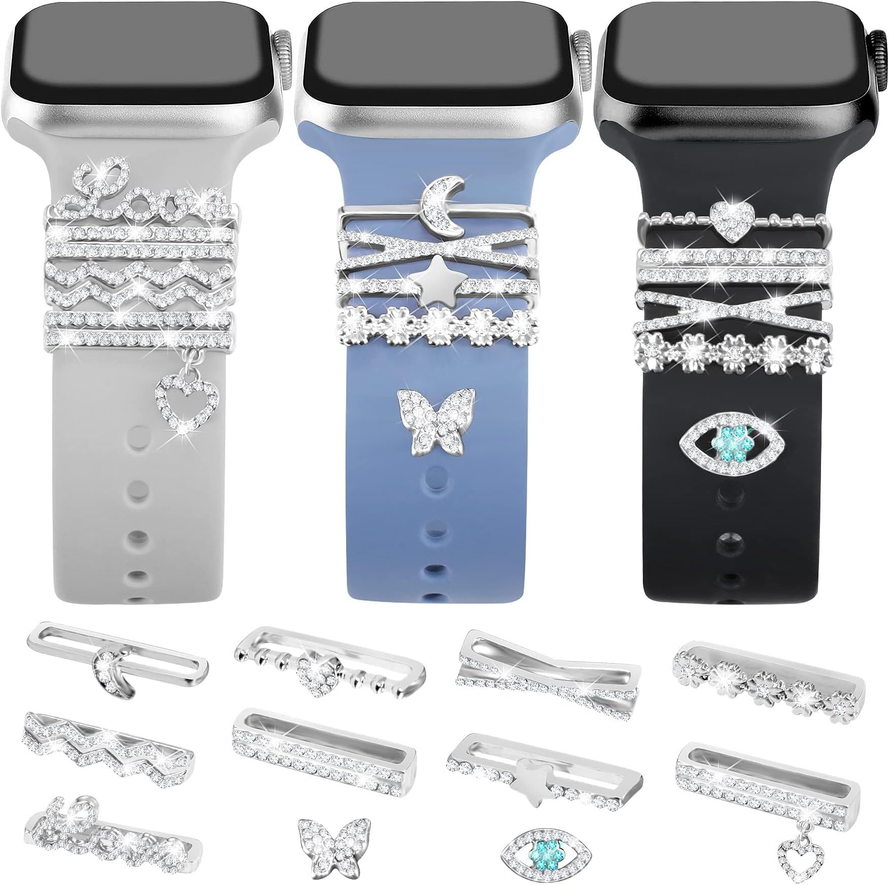 Amazon.com: JR.DM Watch Band Charms with Decorative Bling Rings Loops ...