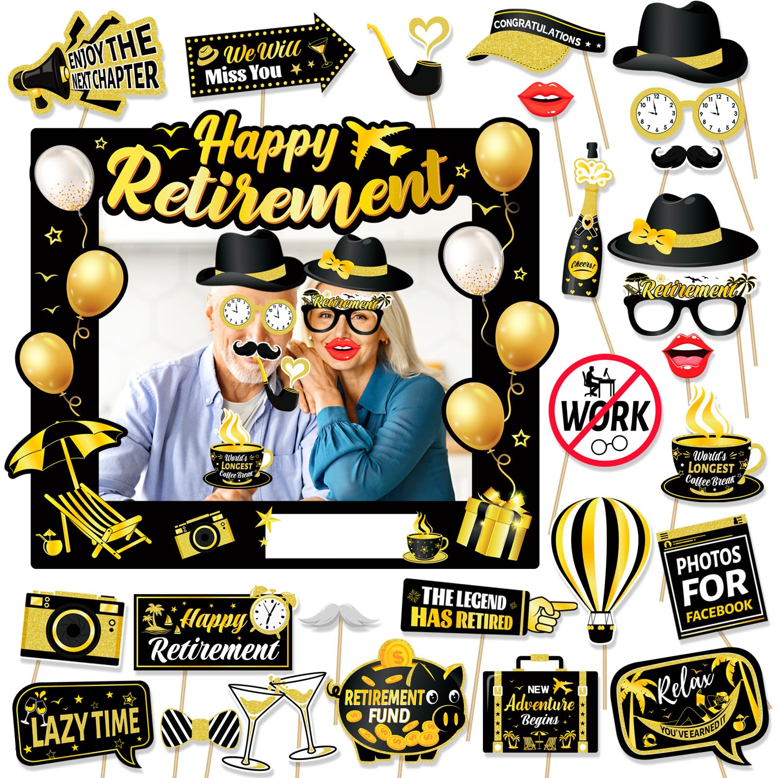 Amazon.com: HOWAF Retirement Party Photo Booth Props Kit, 1 Happy ...