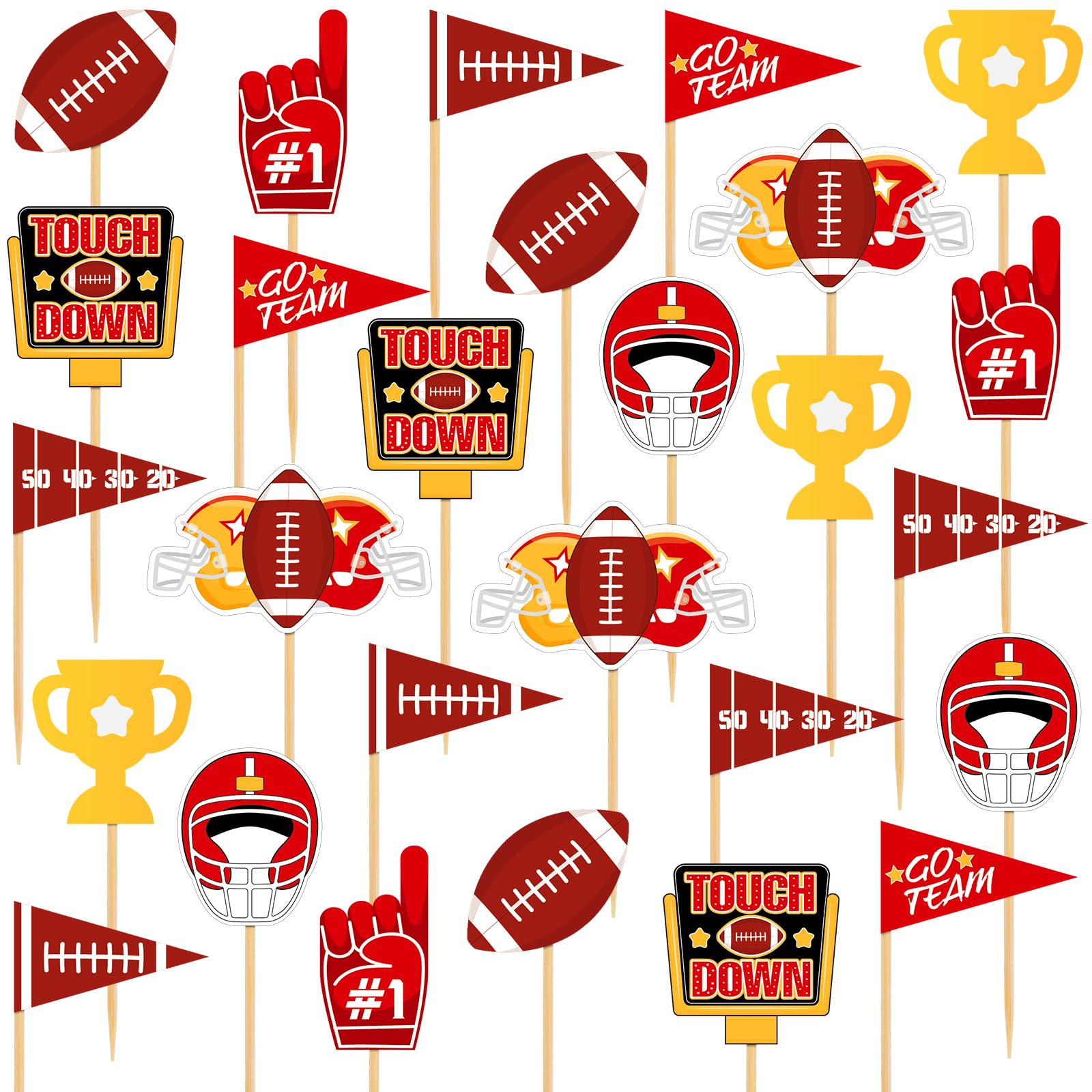 Amazon.com: Moinchore 99 Pcs Football Cupcake Toppers Red Gold Football ...