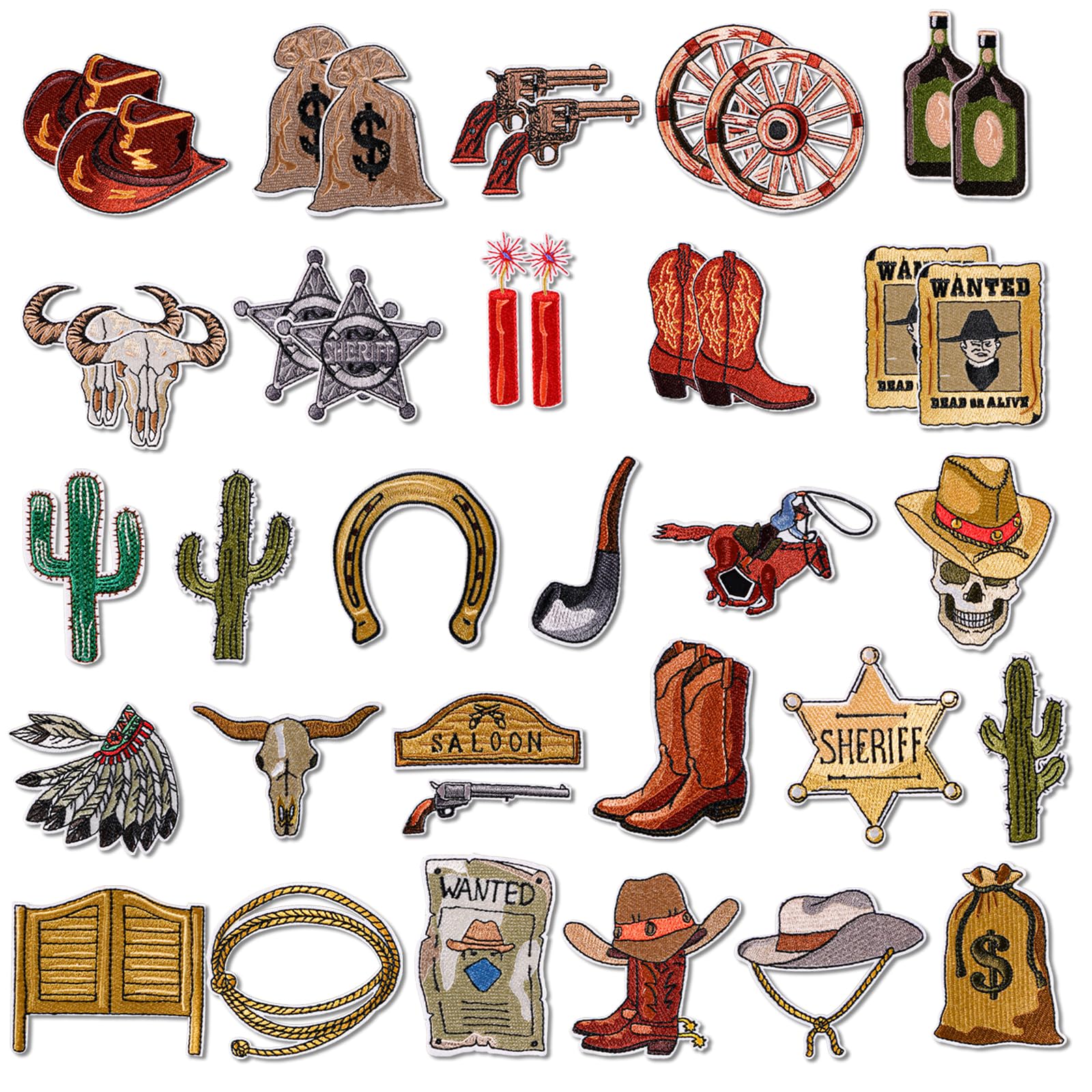Amazon.com: 39 Pcs Western Iron On Patches for Hats，Cowboy Embroidered ...