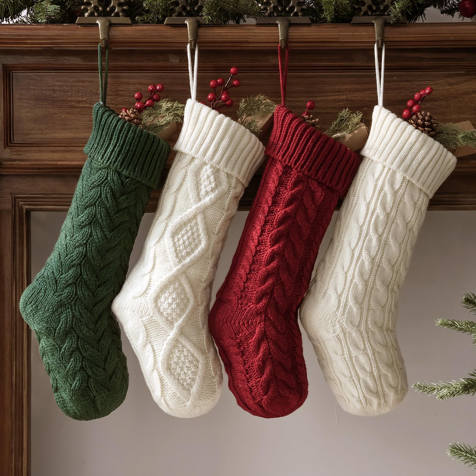 Amazon.com: LimBridge Cable Knit Christmas Stockings, 4 Pack 18 inches ...