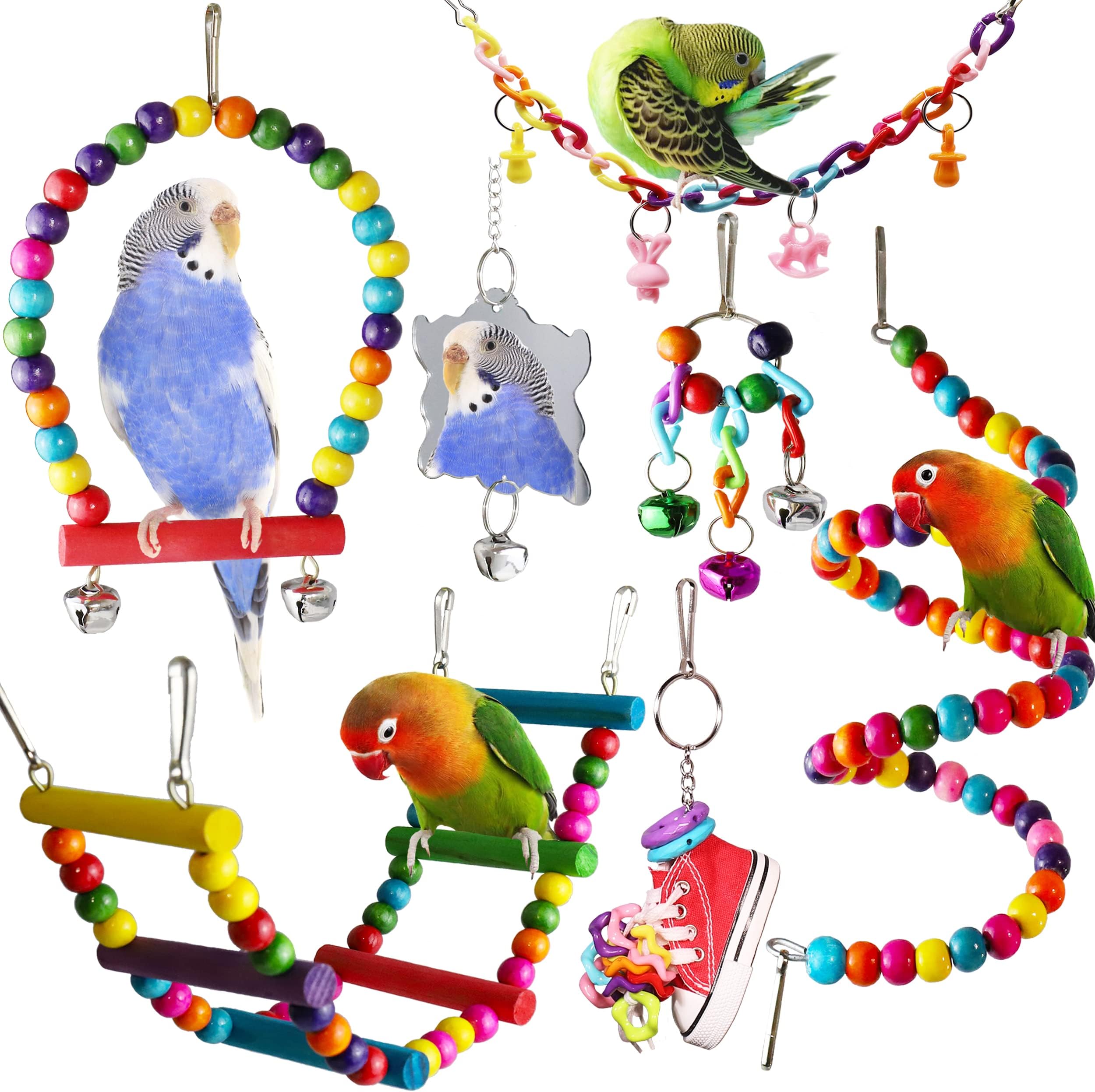 Amazon.com : Allazone Bird Parrot Toys, 13 PCS Hanging Bell Pet Bird ...