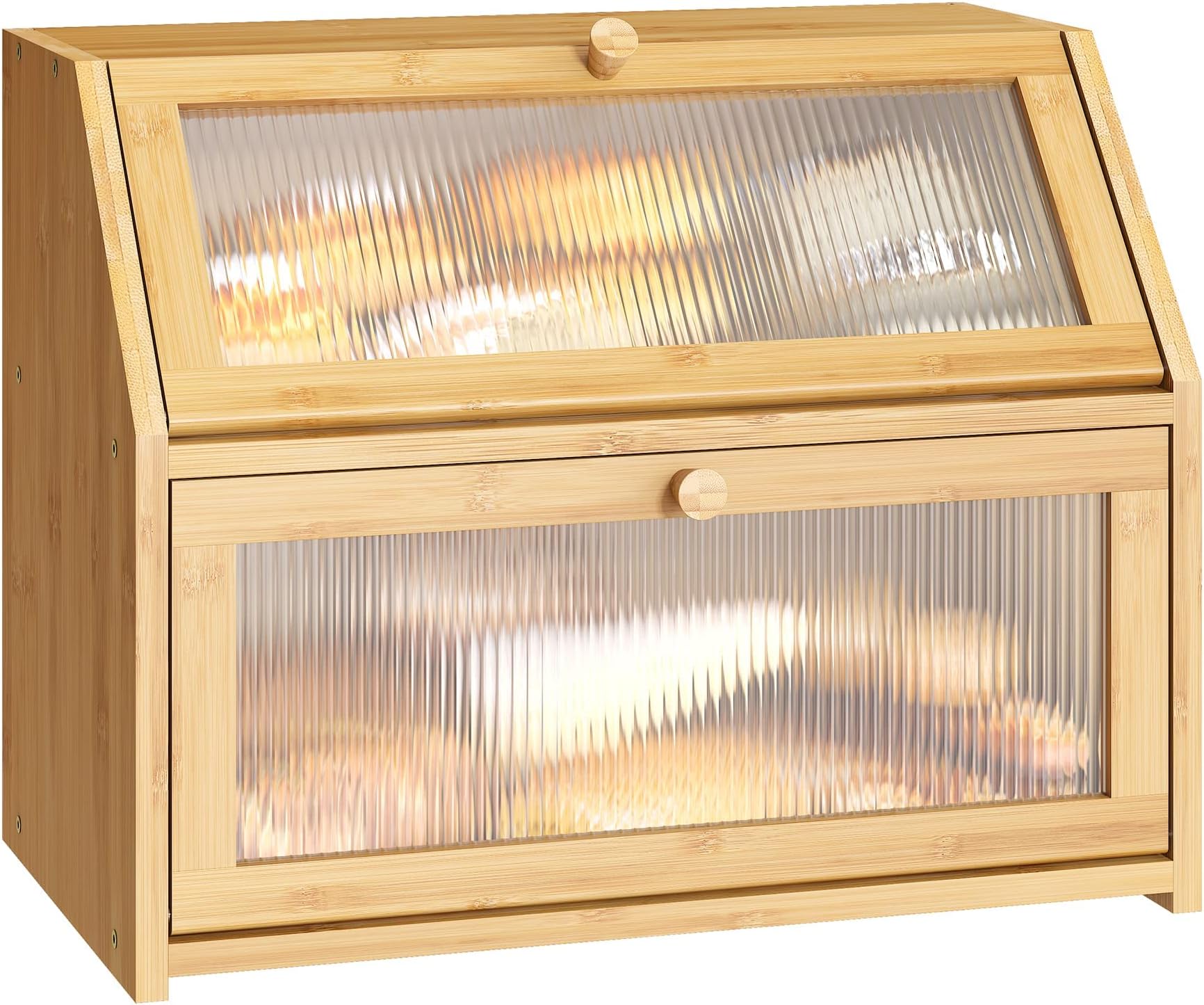 Double Layer Bread Box Bamboo Breadbox Clear Window Bread Holder ...