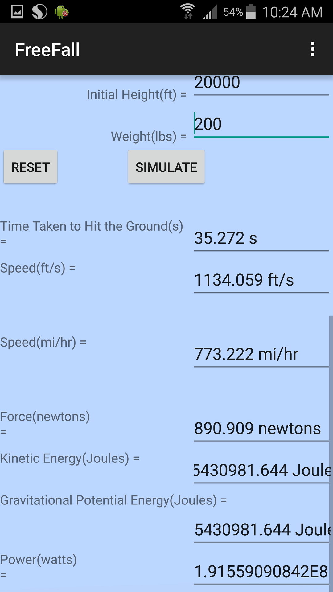 FreeFall: Statistical Simulator - App on Amazon Appstore