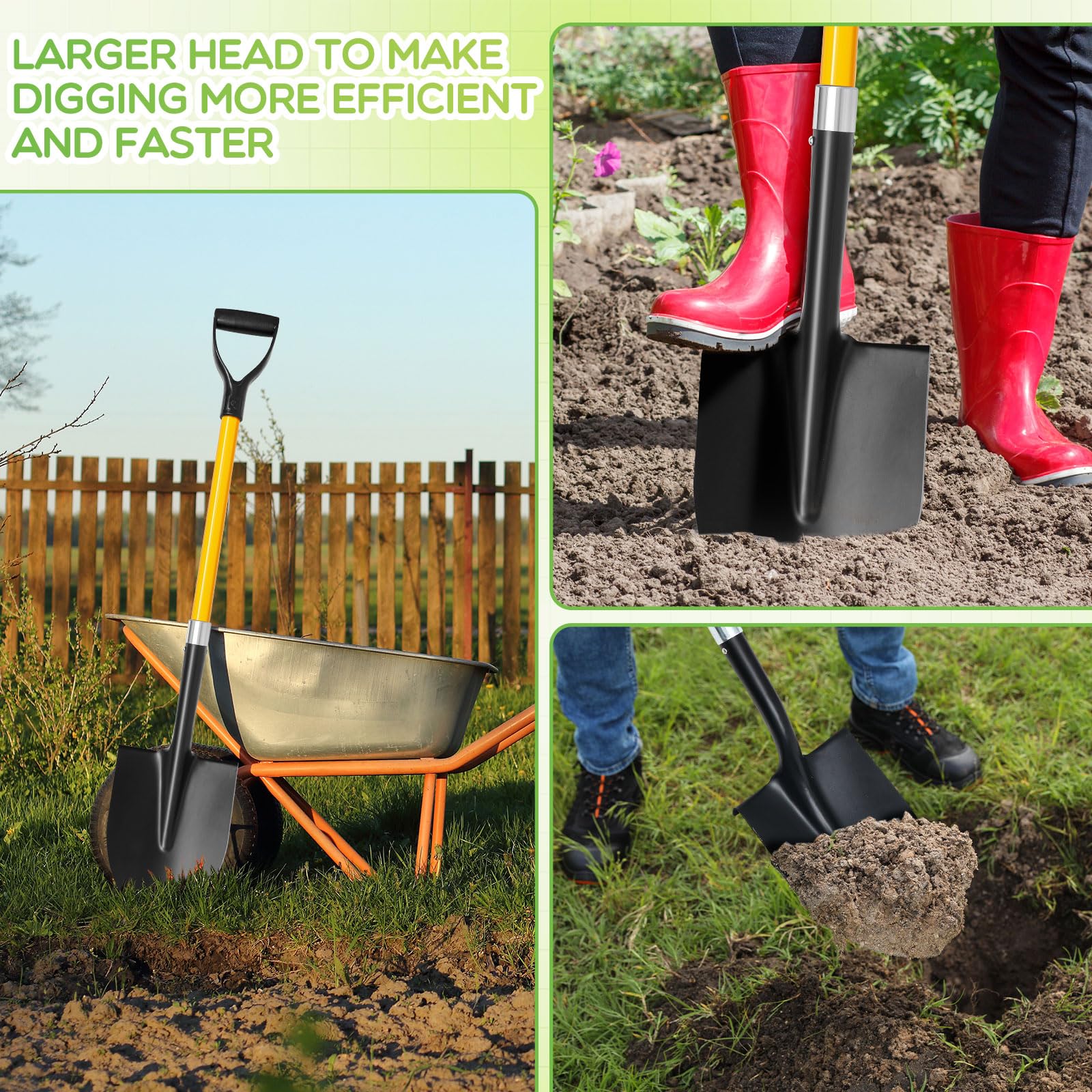 Snapklik.com : Leriton 4 Pack Heavy Duty Digging Shovel Long Metal Shovel