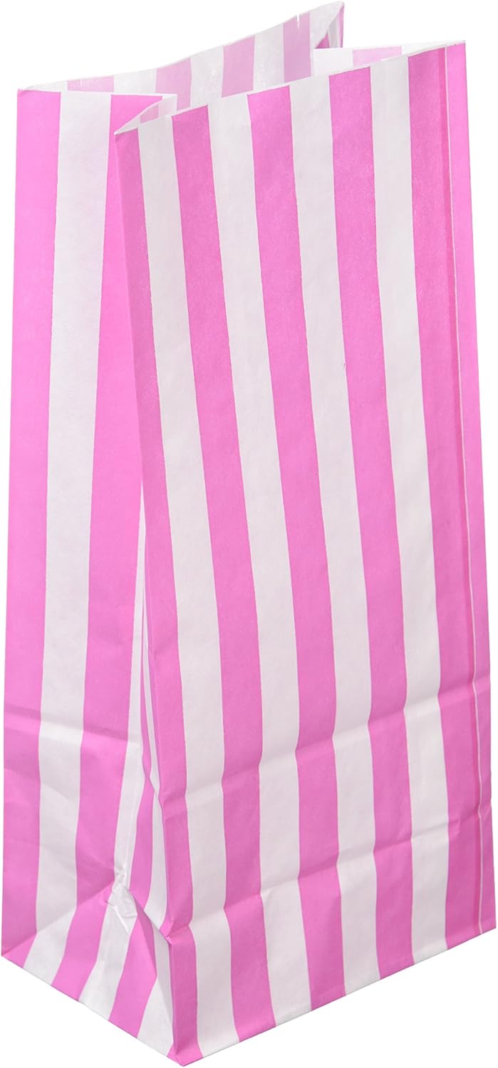 100 Pink Candy Striped Sweet Bags, 100 x 10.5" x 4.5" (100 x 26cm x ...