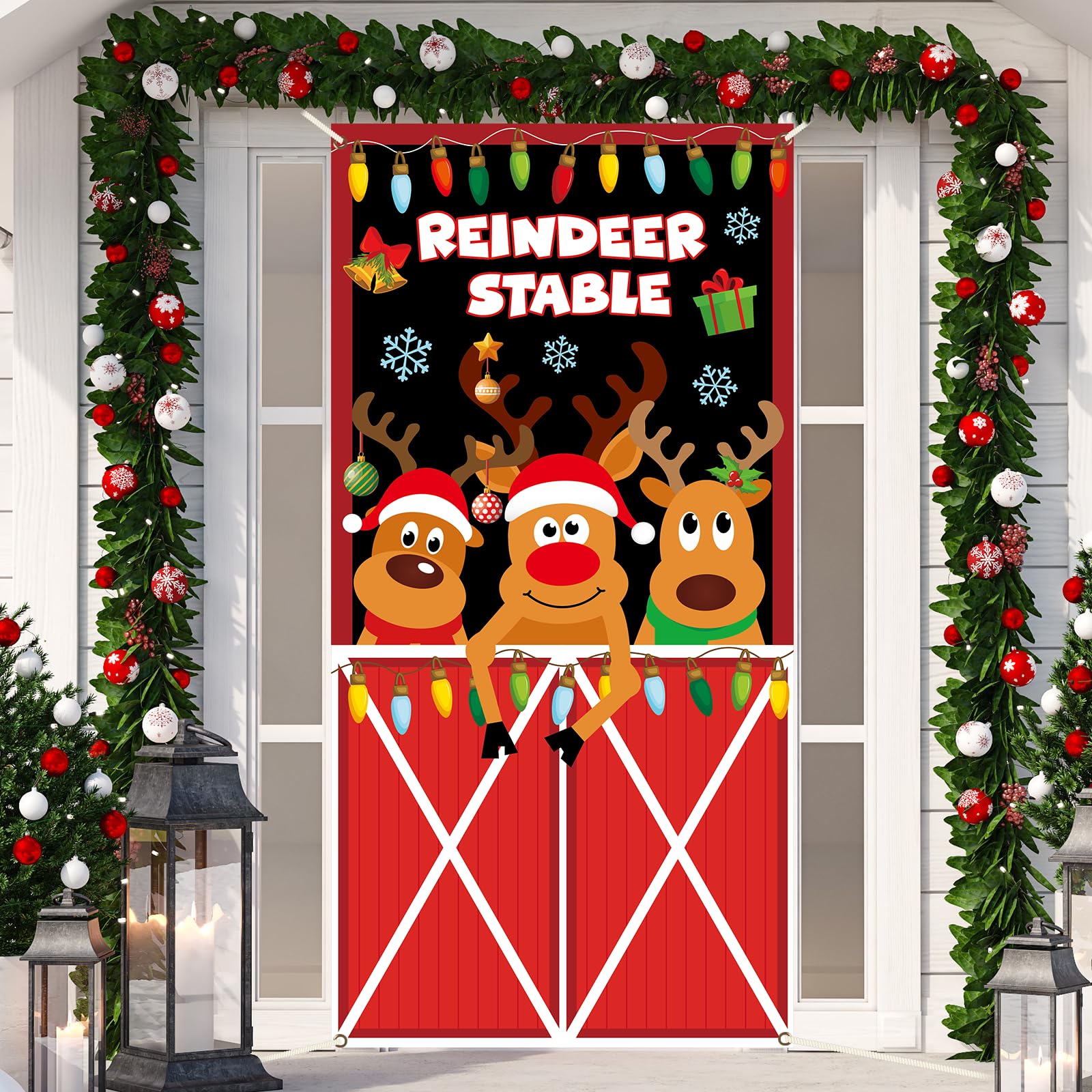 Amazon.com: Justforjoyful Christmas Door Decorations Xmas Deer Door ...