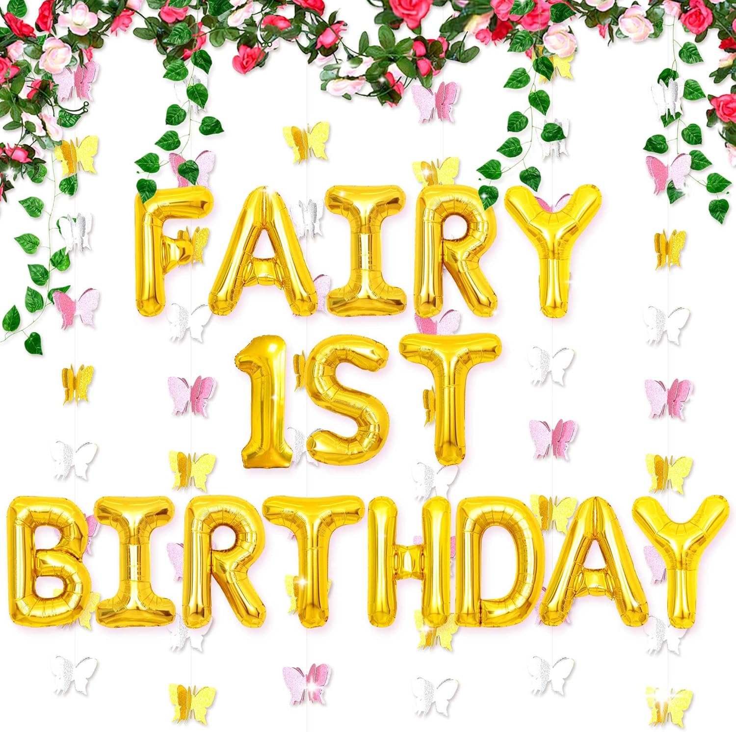 Amazon.com: JeVenis Gold Fairy 1st Birthday Decorations - Fairy First ...