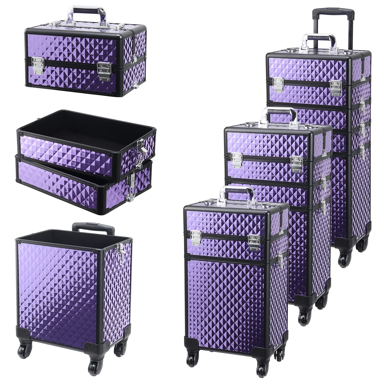 Qivange 4 in 1 Rolling Makeup Train Case Professional Aluminum Large ...