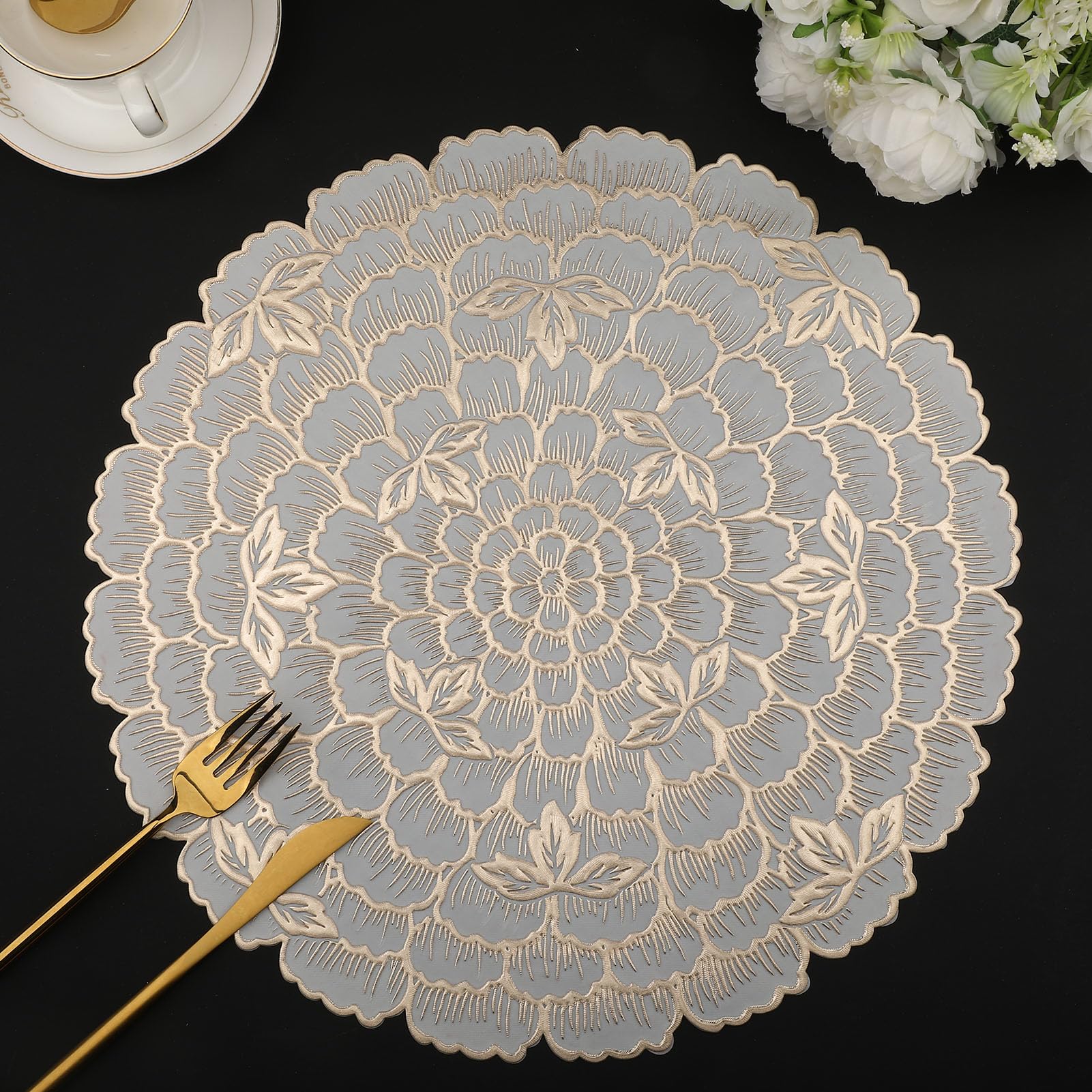 Amazon.com: Gold Round Placemats Set of 6 Vinyl Washable Place Mats 15 ...