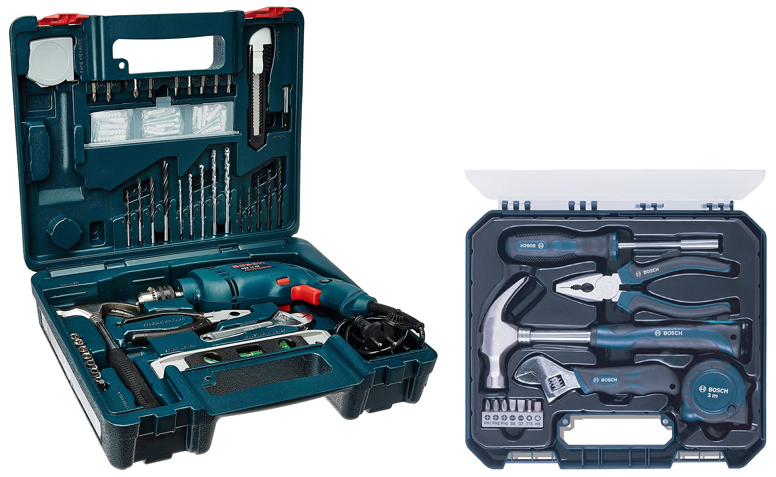 Bosch GSB 500W 10 RE Professional Tool Kit, MS and Plastic (Blue, Pack ...