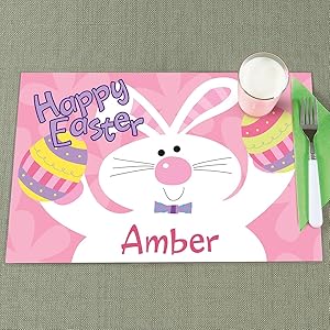Amazon.com: Pink Happy Easter Personalized Kids Placemat - 11" x 17 ...