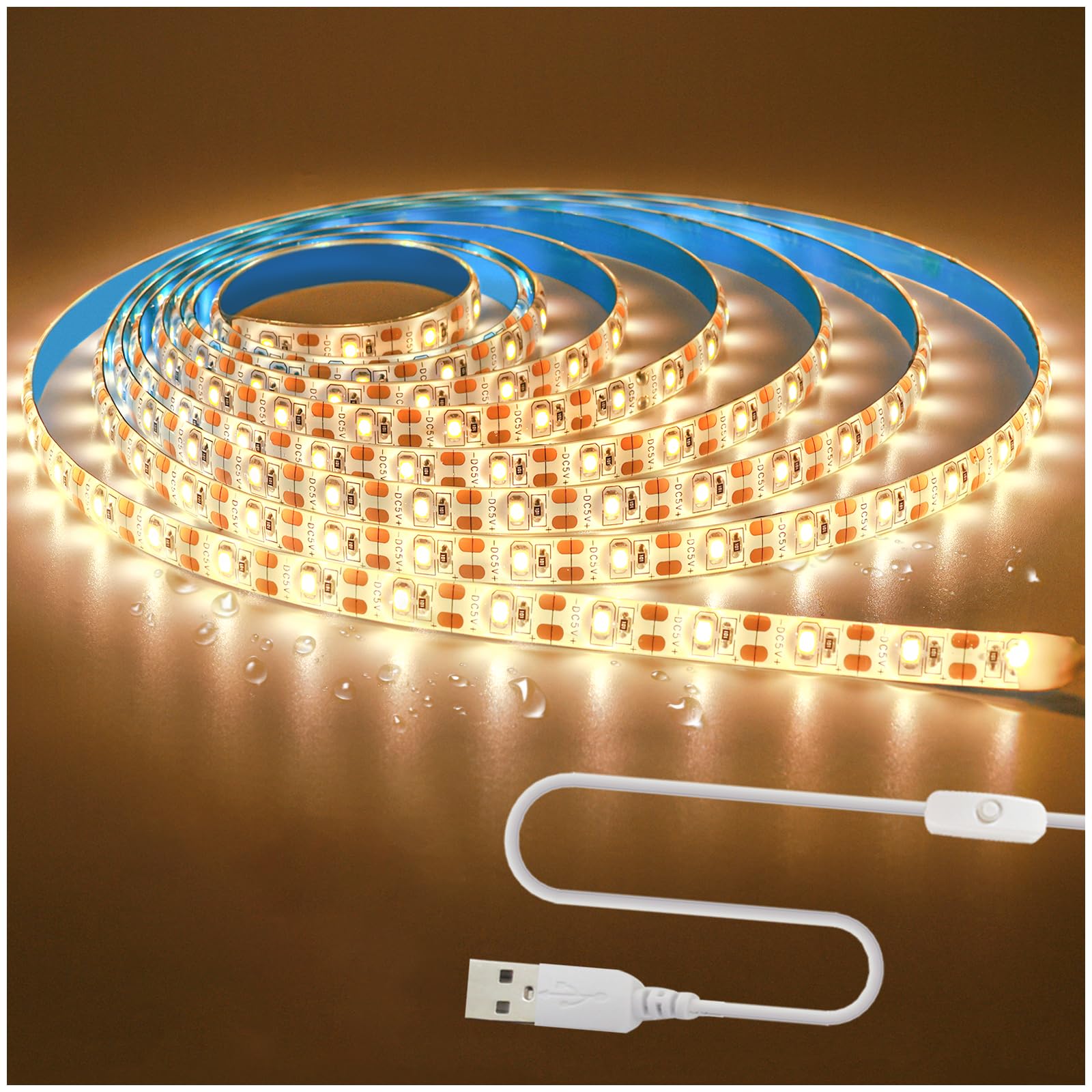 Amazon.com: Tesfish 5V USB Warm White LED Strip Lights, 3500K 9.84Ft ...