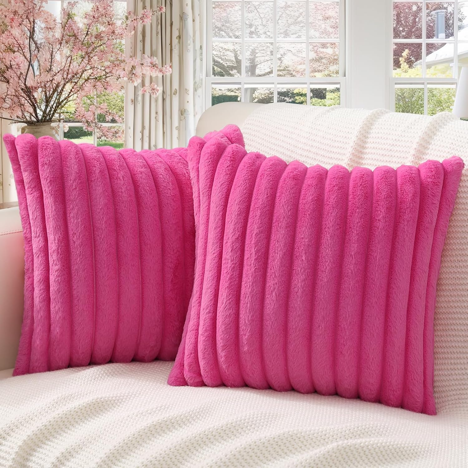 Amazon.com: Pallene Faux Fur Plush Throw Pillow Covers 18x18 Set of 2 ...