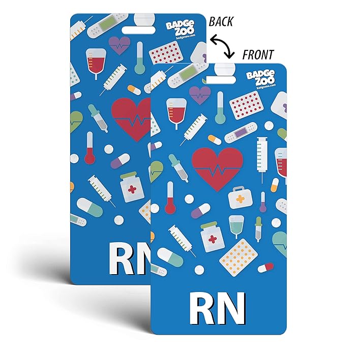 Buy RN Badge Buddy - Blue with Medical Icons - Vertical Badge Id Card ...