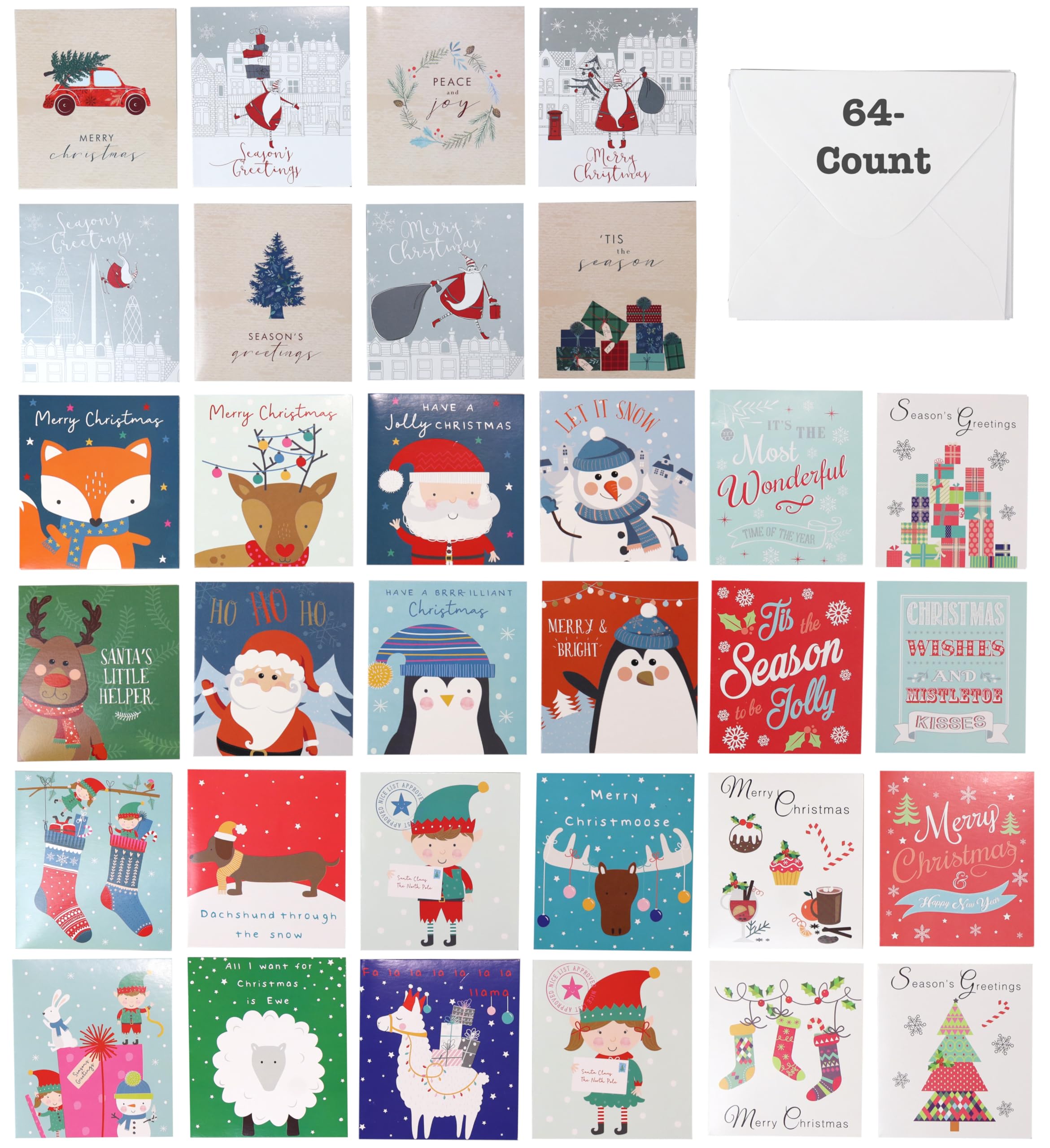 Amazon.com : Iconikal Mini Christmas Cards, 64 Count with Envelopes ...