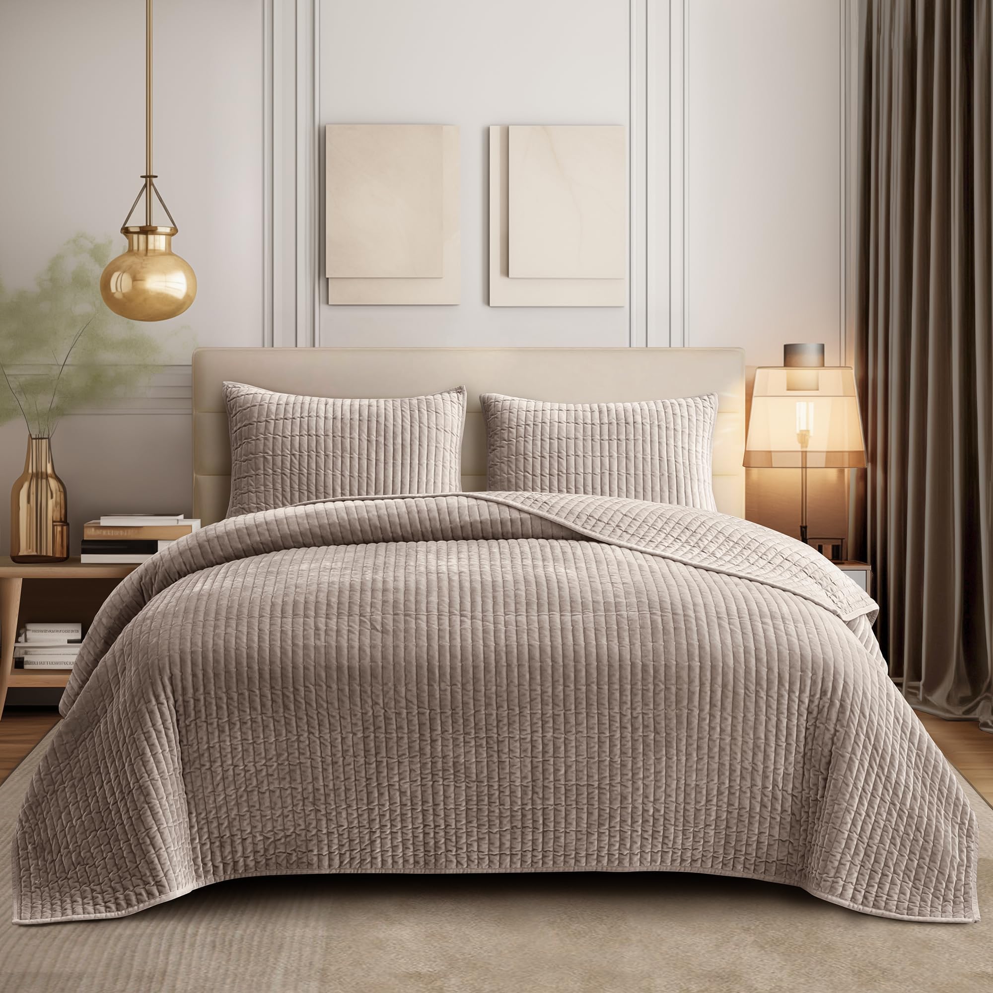 Amazon.com: HORIMOTE HOME 100% Cotton Velvet Quilt Queen Size Set, Cozy ...
