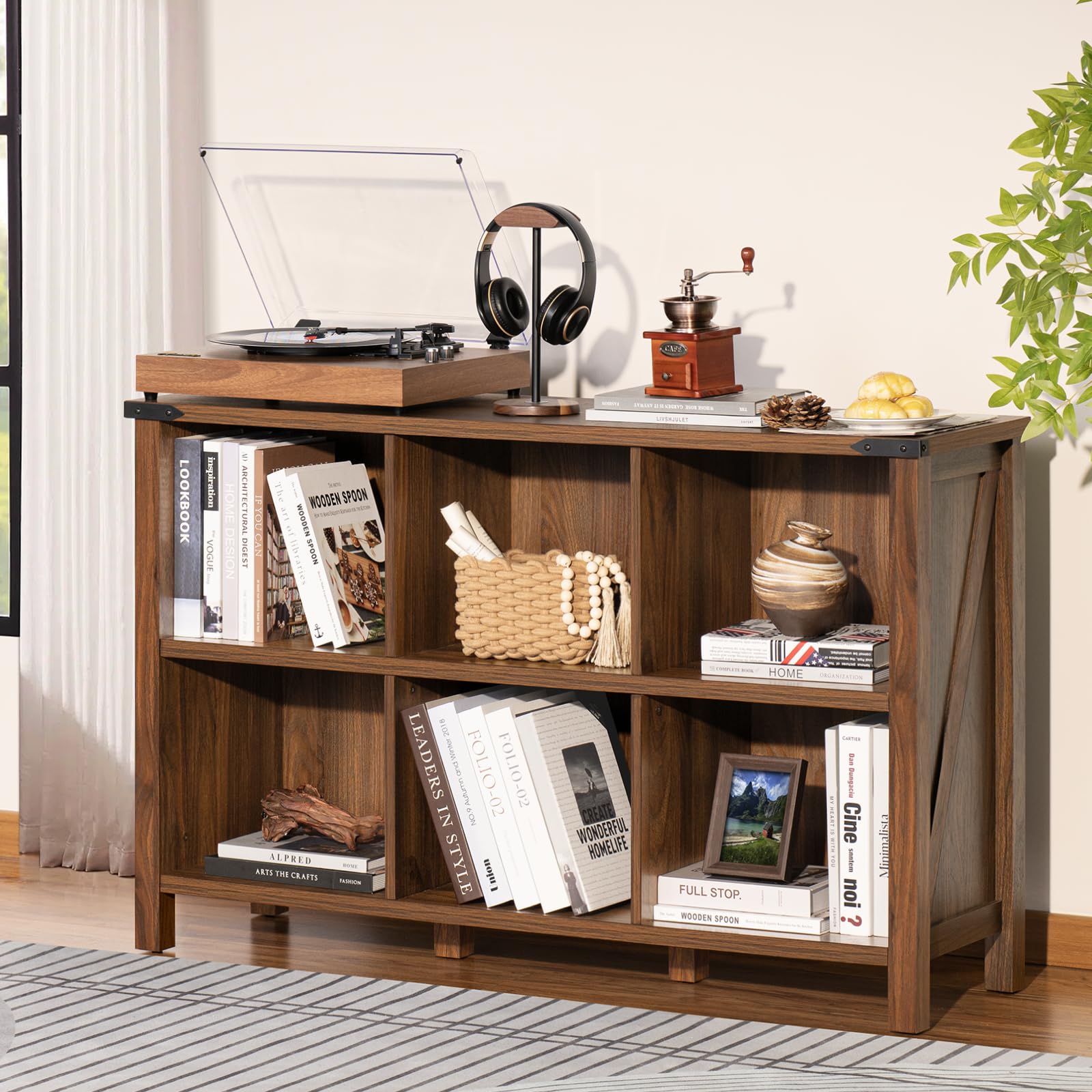 Snapklik.com : Joaxswe Farmhouse 6 Cube Book Shelf, Wood 3 Tier Storage ...