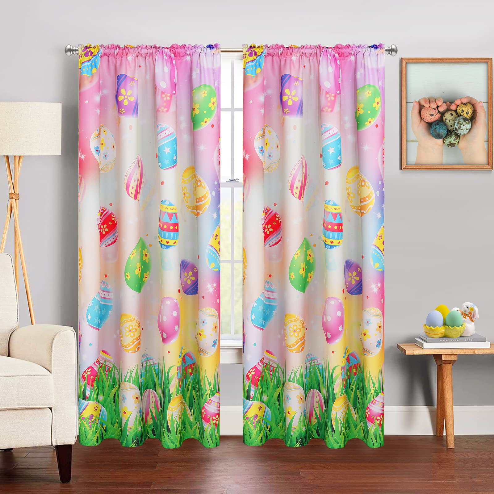 Amazon.com: FRAMICS Easter Curtains 84 Inches Long Easter Colorful Eggs ...
