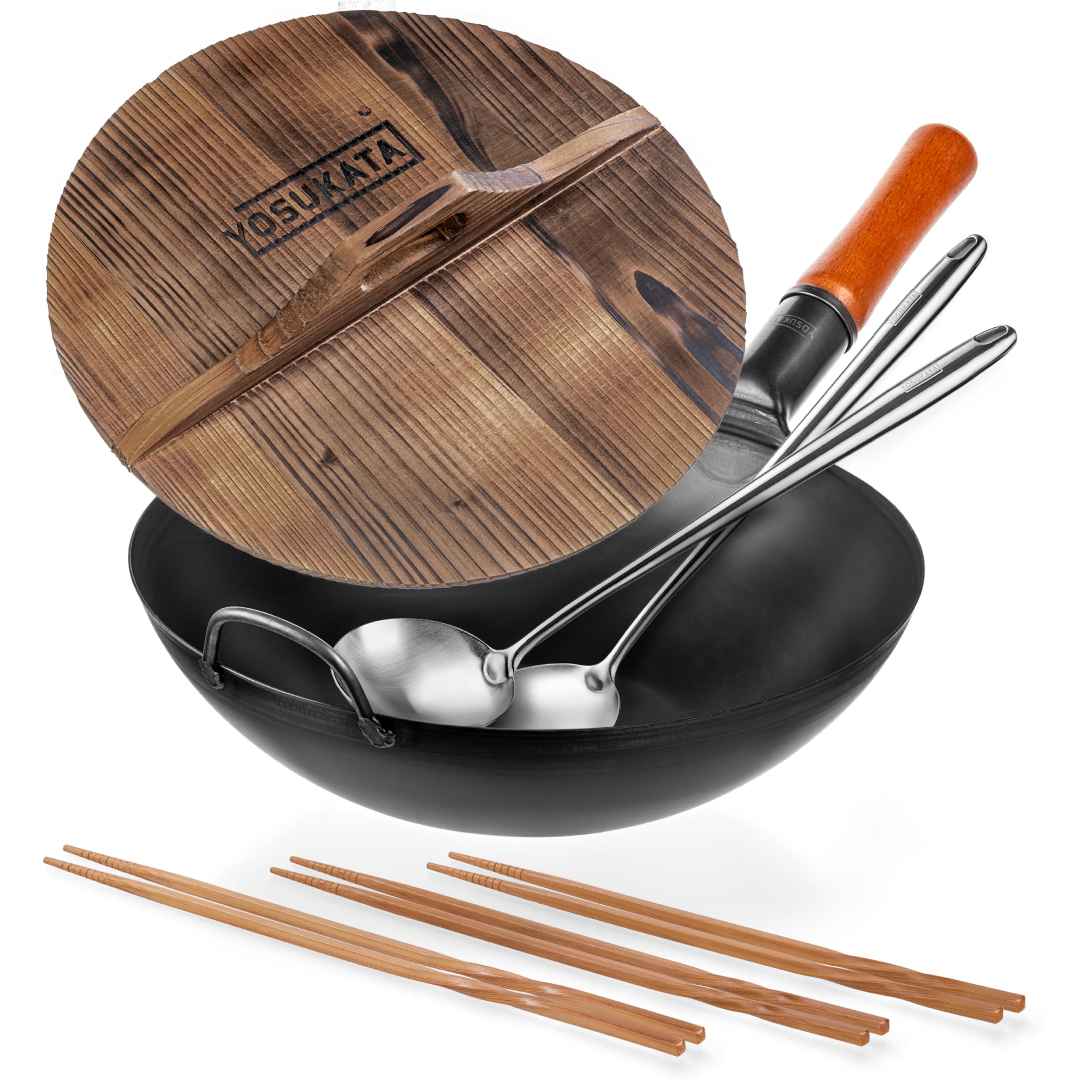 Amazon.com: YOSUKATA Carbon Steel Wok Pan – 13,5 “ with 17’’ Wok ...