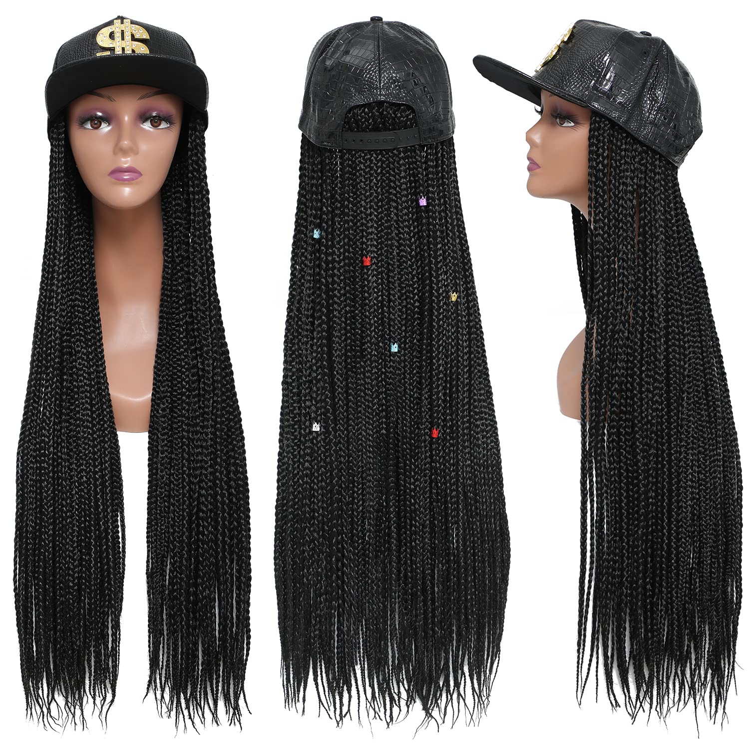 FDBJulyy Long Braiding Hair Baseball Cap Hat Wig Hair with Braided Box ...