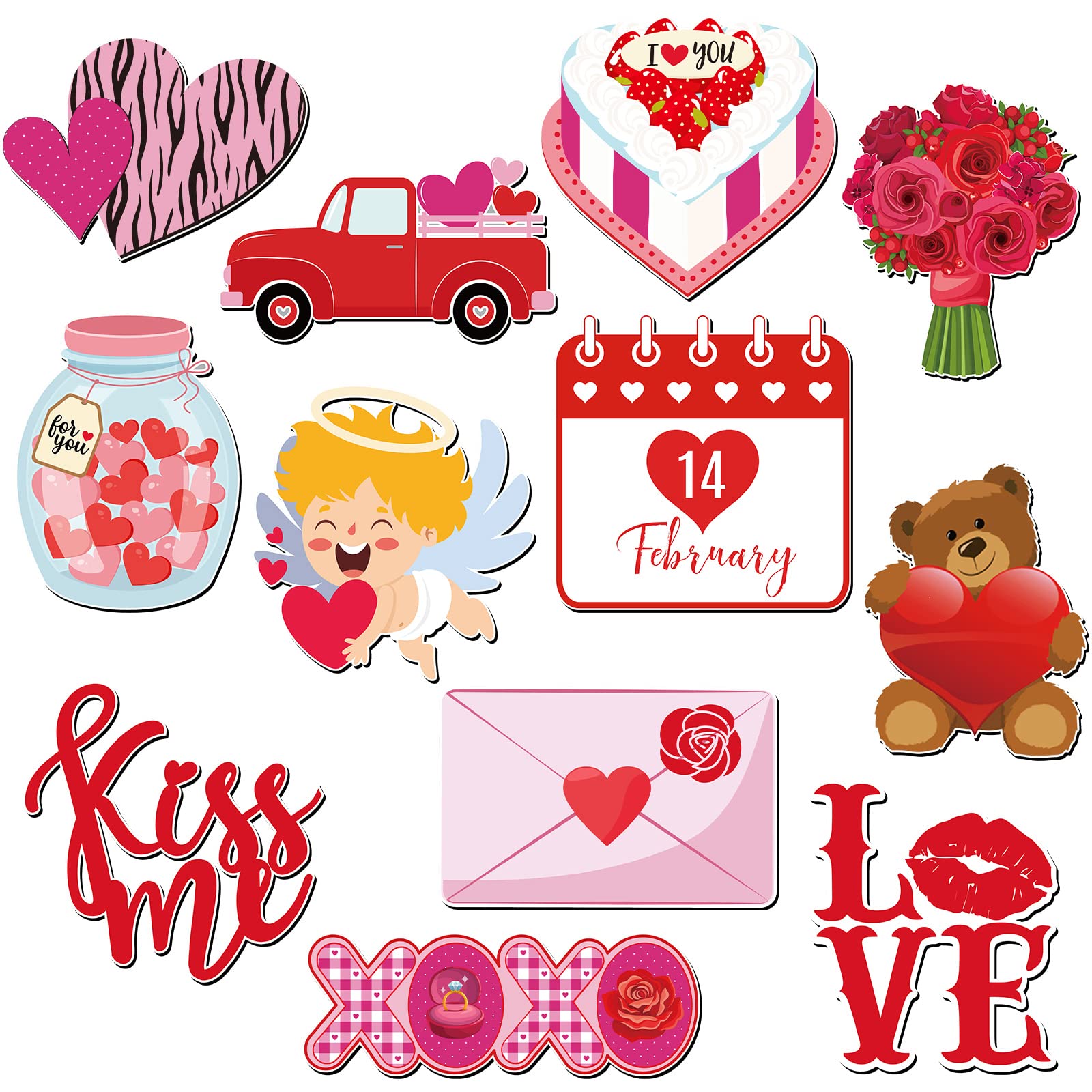 Amazon.com: 12 Pieces Valentine's Day Magnets Heart Truck Love ...