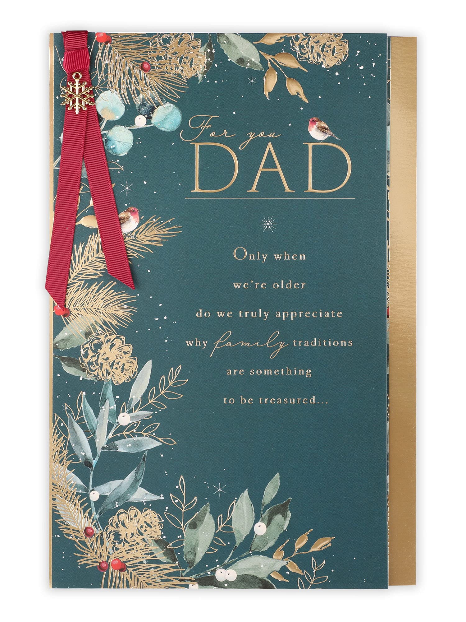 Clintons: Dad Robin And Foliage Christmas Card, Multi-Colour, 171 x 260 ...